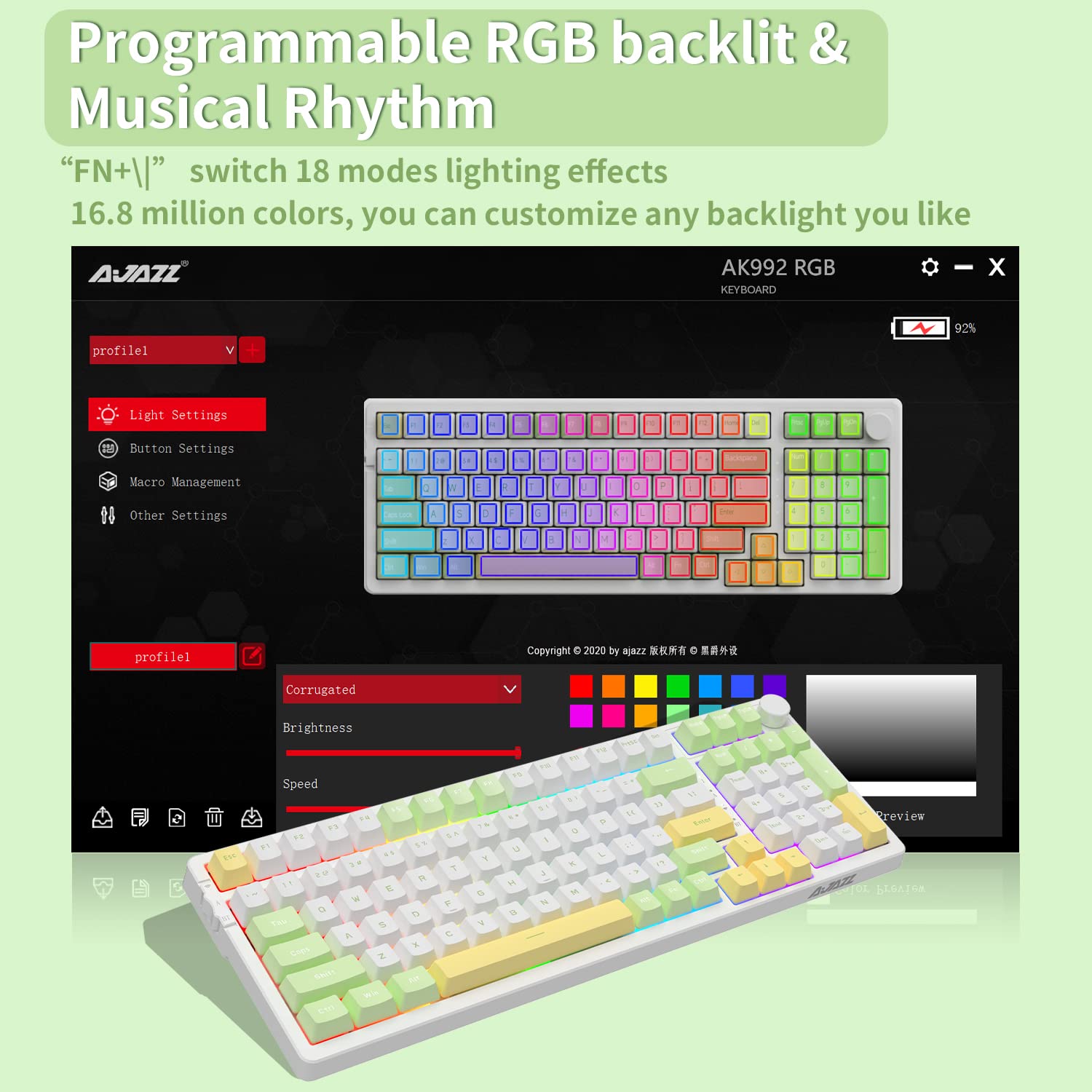 NACODEX AK992 99 Key Hot Swappable RGB Custom Gaming Keyboard | 4000mAh Bluetooth /2.4G /Wired PC Gaming Custom Keyboard with Volume Knob | OEM PBT Keycaps (Blue Switch)