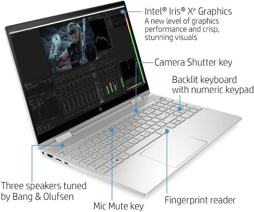 HP Envy x360 2-in-1 15.6" Touchscreen Laptop, Intel Core i5-1135G7, Intel Iris Xe Graphics, 16GB DDR4 RAM, 512GB PCIE SSD, Backlit Keyboard, Fingerprint, Stylus Pen, Windows 11 Pro, Silver