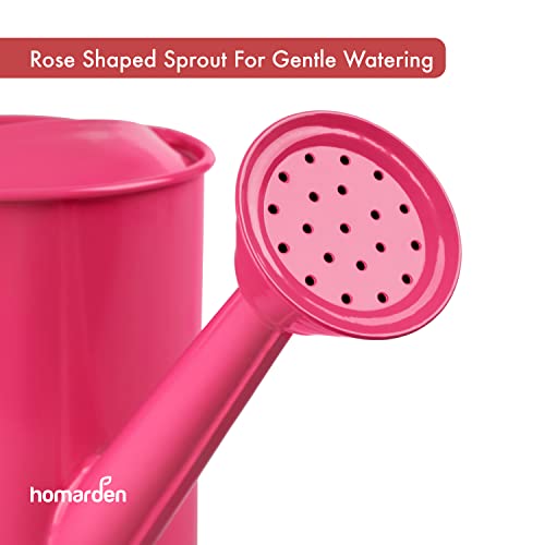 Homarden Watering Can for Kids - Play Time or Practical Use - Childs Metal Watering Can - Small Water Can for Boys and Girls, Perfect for Easter Gift - 32 oz (Pink)