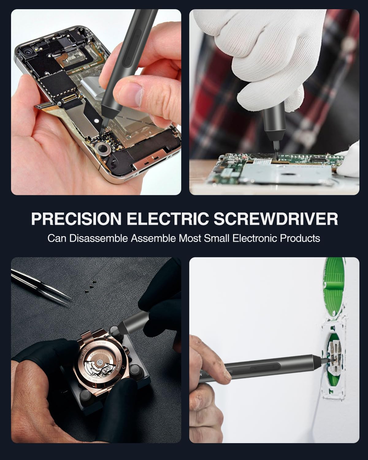 Mini Electric Screwdriver Set Rechargeable Precision Screwdriver 26 in 1 with 25 S2 Magnetic Bits 3.7V Small Screwdriver Kit for PC, Eyeglass, Laptop, Watch - Space Gray