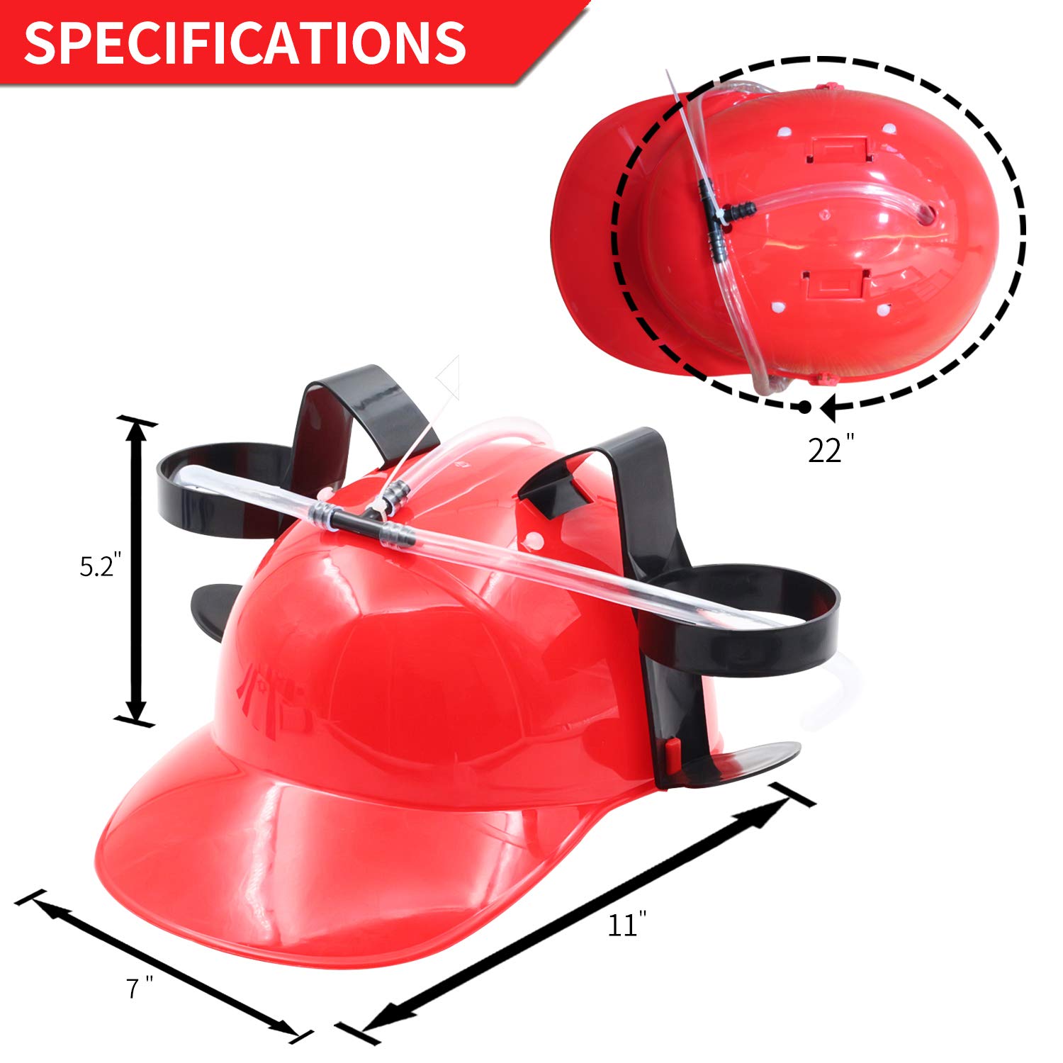 NOVELTY PLACE Drinking Helmet - Can Holder Drinker Hat Cap with Straw for Beer and Soda - Party Fun - Red