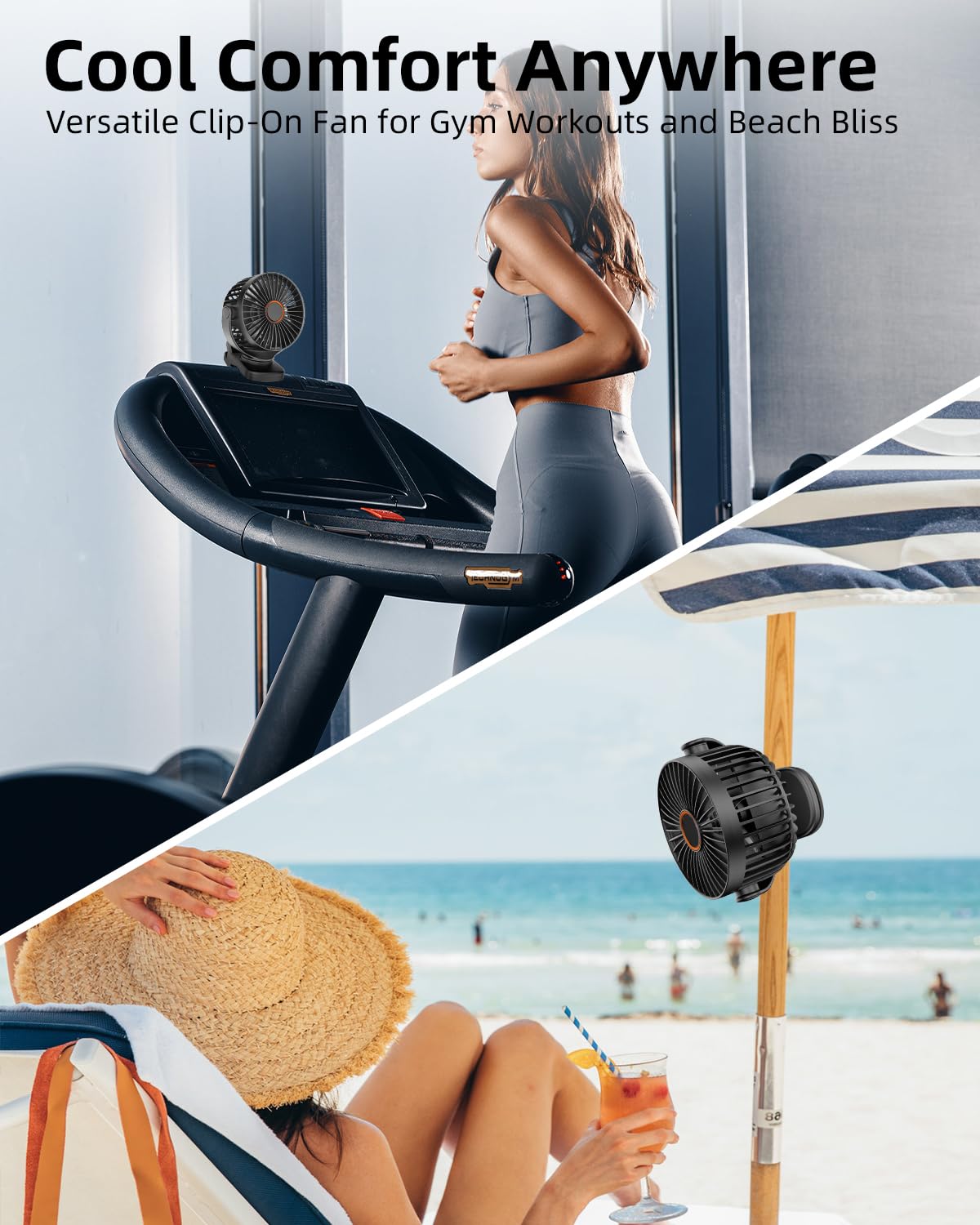 FrSara USB Battery Powered Clip on Fan, Portable Small Fan with USB TYPE-C Charging, 3 Speeds Strong Airflow, with Sturdy Clamp, Quiet Desk Fan, Ideal for Bedroom Office Desktop Treadmill, Black