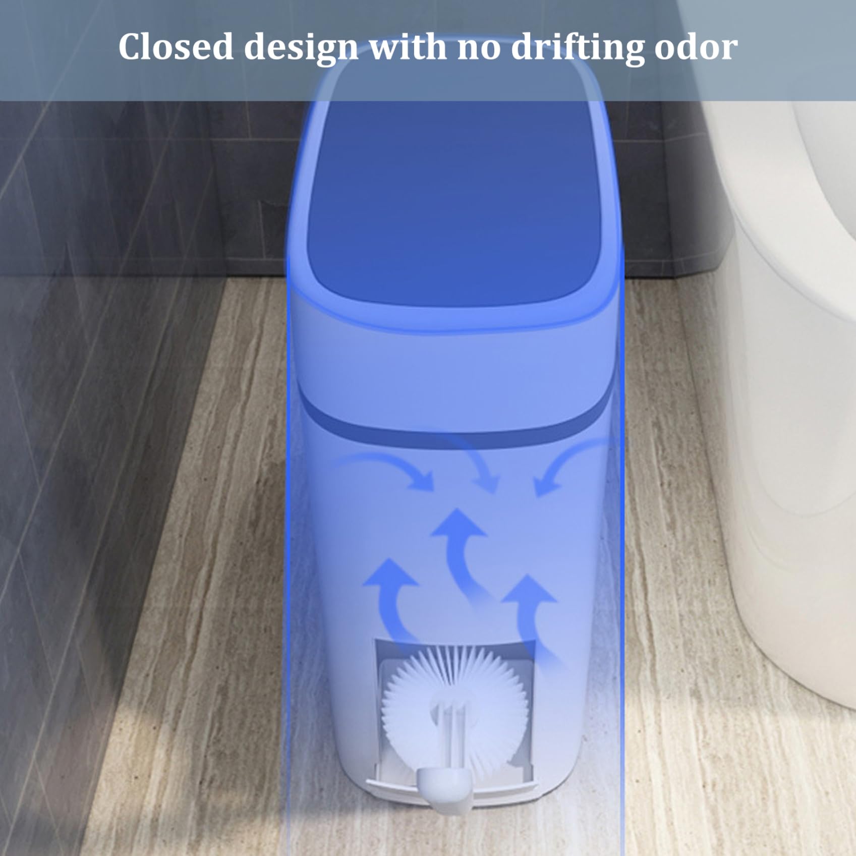 Neroyaner Bathroom Bin with Toilet Brush Holder 14L RV Trash Can, Slim Trash Can with Toilet Brush, Trash Can Holder, White Wastebasket Garbage Bin with Press Top Lid for Kitchen