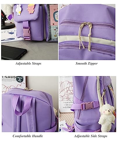 JHTPSLR Kawaii Backpack Set of 5 with Pins and Accessories Bunny and Carrot Plushies Cute Aesthetic Display Window Backpack Set (Blue)