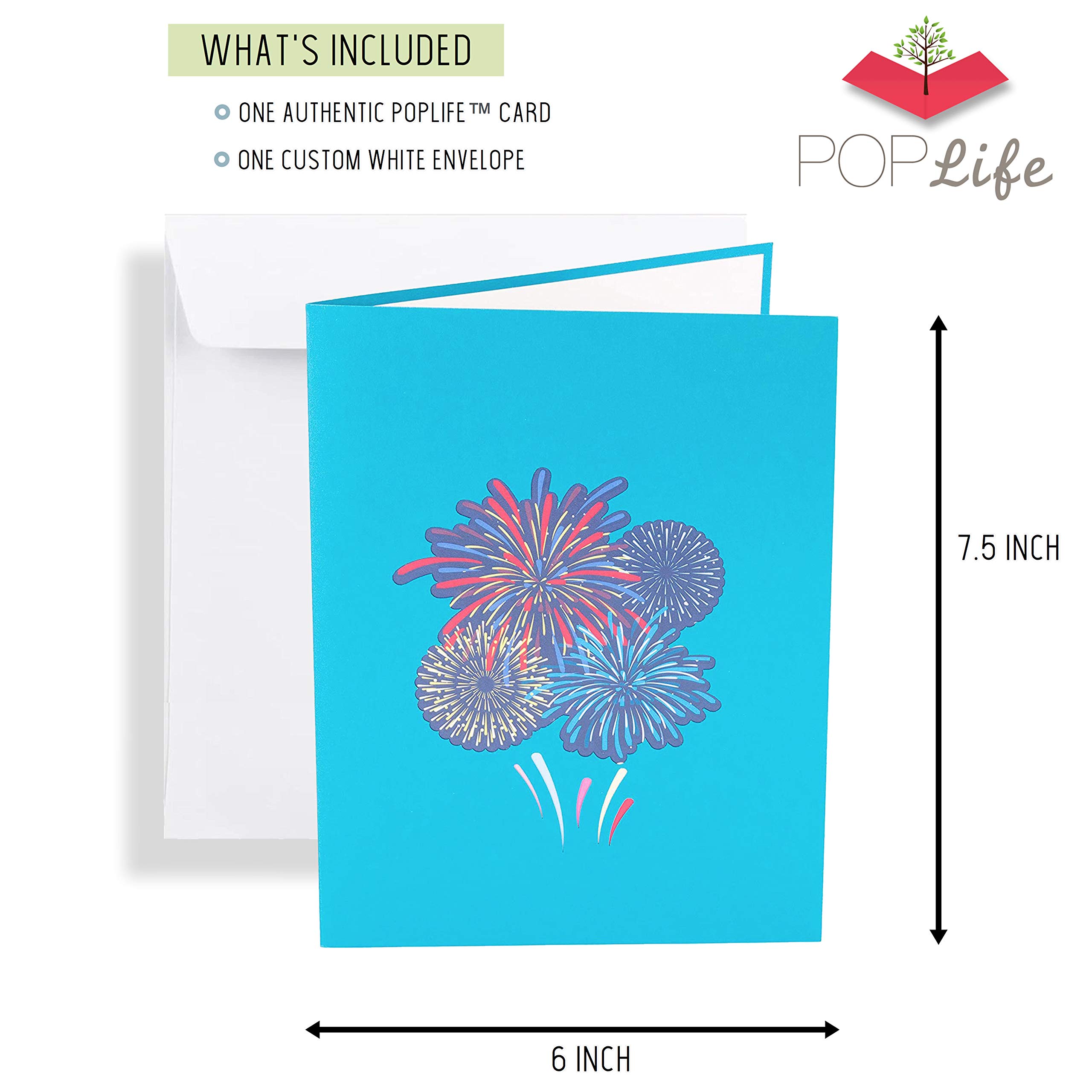 PopLife Fireworks 3D Pop Up New Years Card - NYE Popup, Happy Birthday, Independence Day Fourth of July, Congratulations Card - Fold Flat for Mailing - for Son, for Daughter, for Friend, for Co-worker