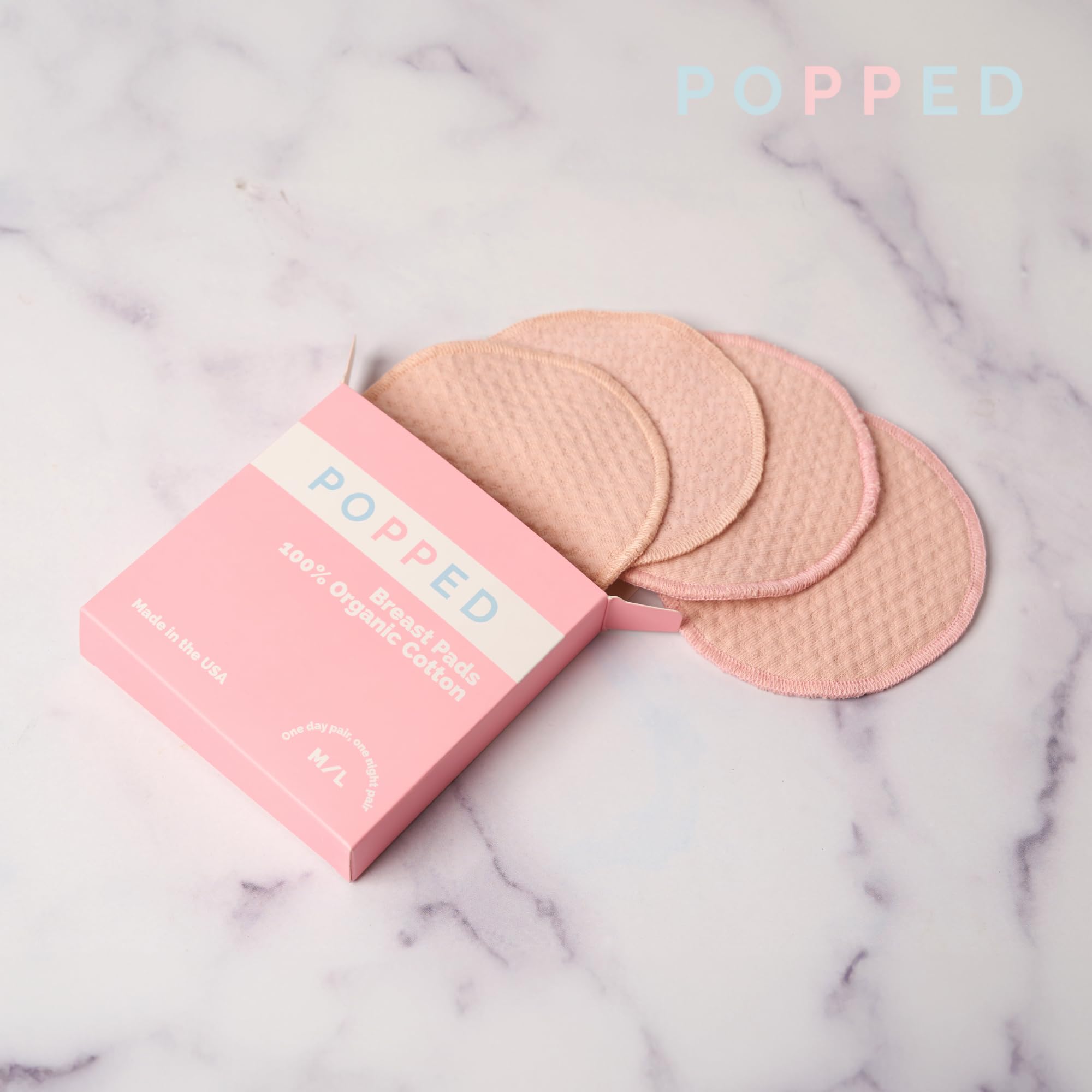 Popped Organic Cotton Breast Pads | Reusable and Washable Nursing Pads | Extra Absorbent Breastfeeding Pads | 1 Day Pair, 1 Night Pair (Pink, 4.5")