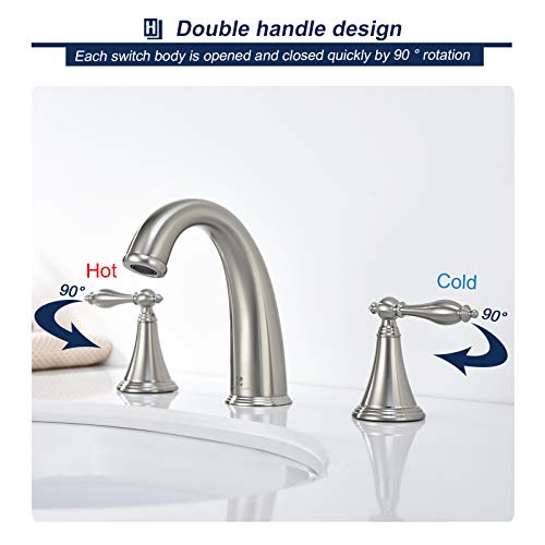 HOMELODY Widespread Bathroom Faucet 8 Inch Lavatory Faucet 2 Handle with Pop Up Drain and Supply Hose, Brushed Nickel