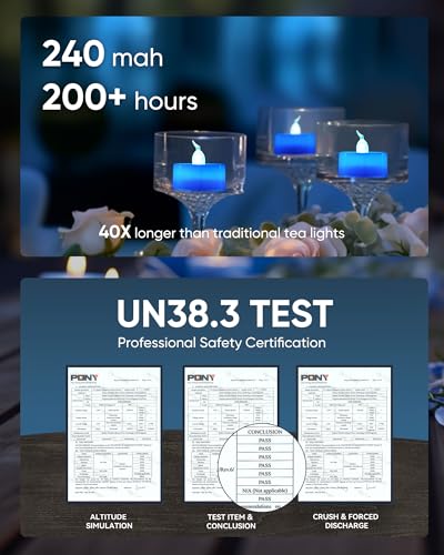 Homemory 24-Pack Flameless Blue LED Tea Lights Candles Bulk, 200+ Hours Long-Lasting Battery Operated Tea Lights, Blue TeaLights for Party, Wedding, Holiday [White Base]