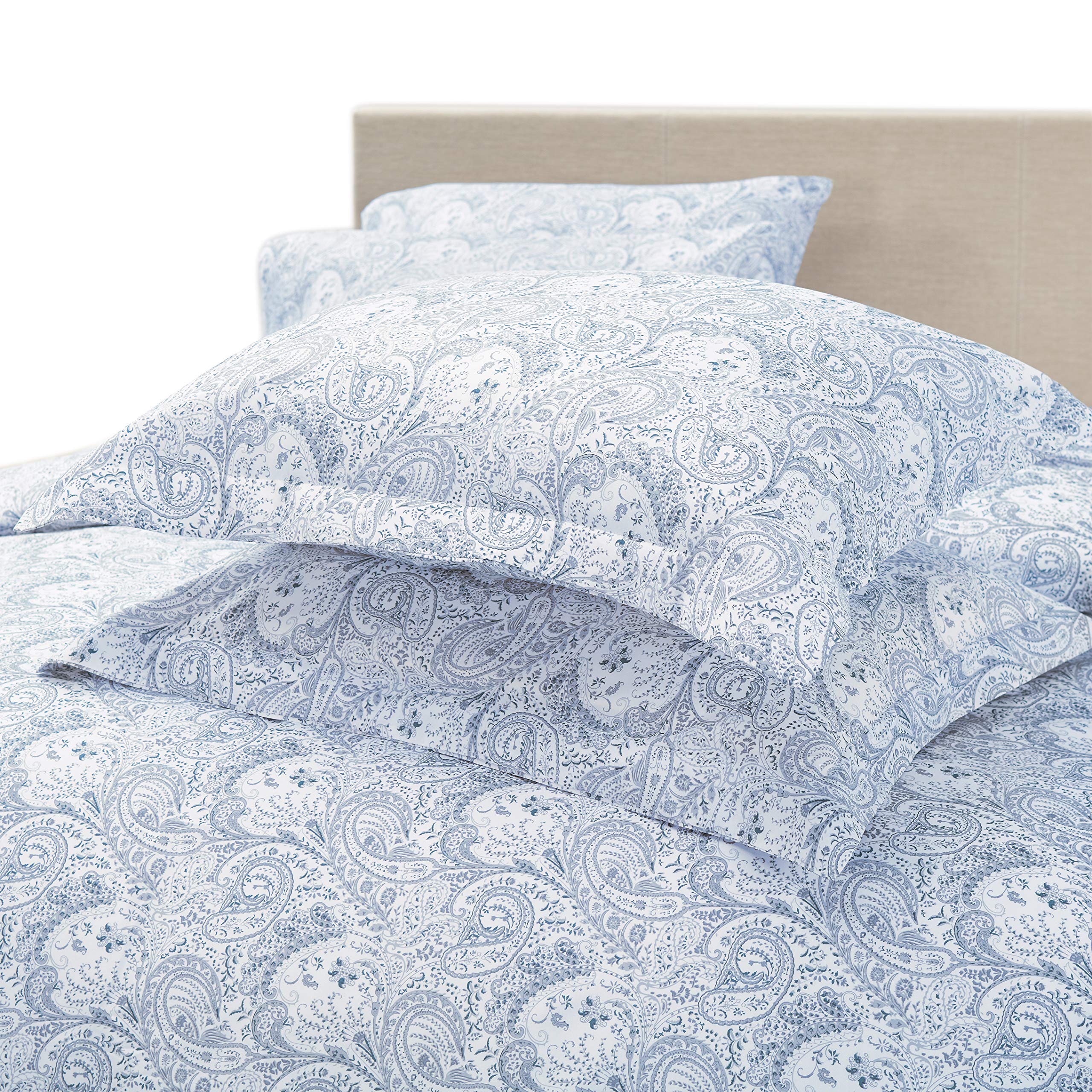 Nestl Duvet Cover 5 Piece Set – Ultra Soft Double Brushed Microfiber Bedding – Paisley Design Comforter Cover, 2 Pillow Shams and 2 Pillowcases - Full/Queen 90†x 90†- Blue