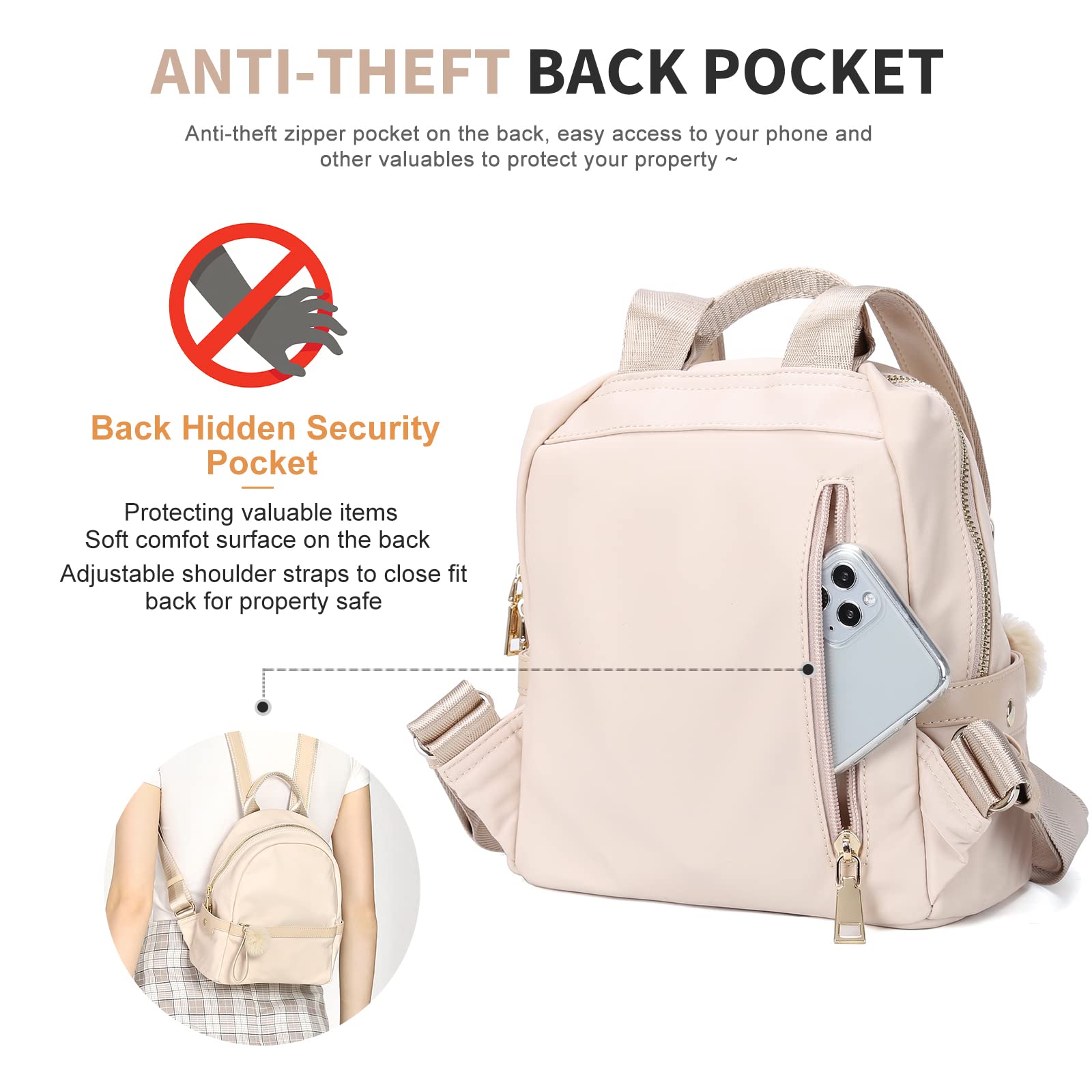 Fashion Mini Backpack Purse for Women, Lightweight Cute Small Backpack, Anti Theft Backpack Daypacks Lady Handbags, Beige