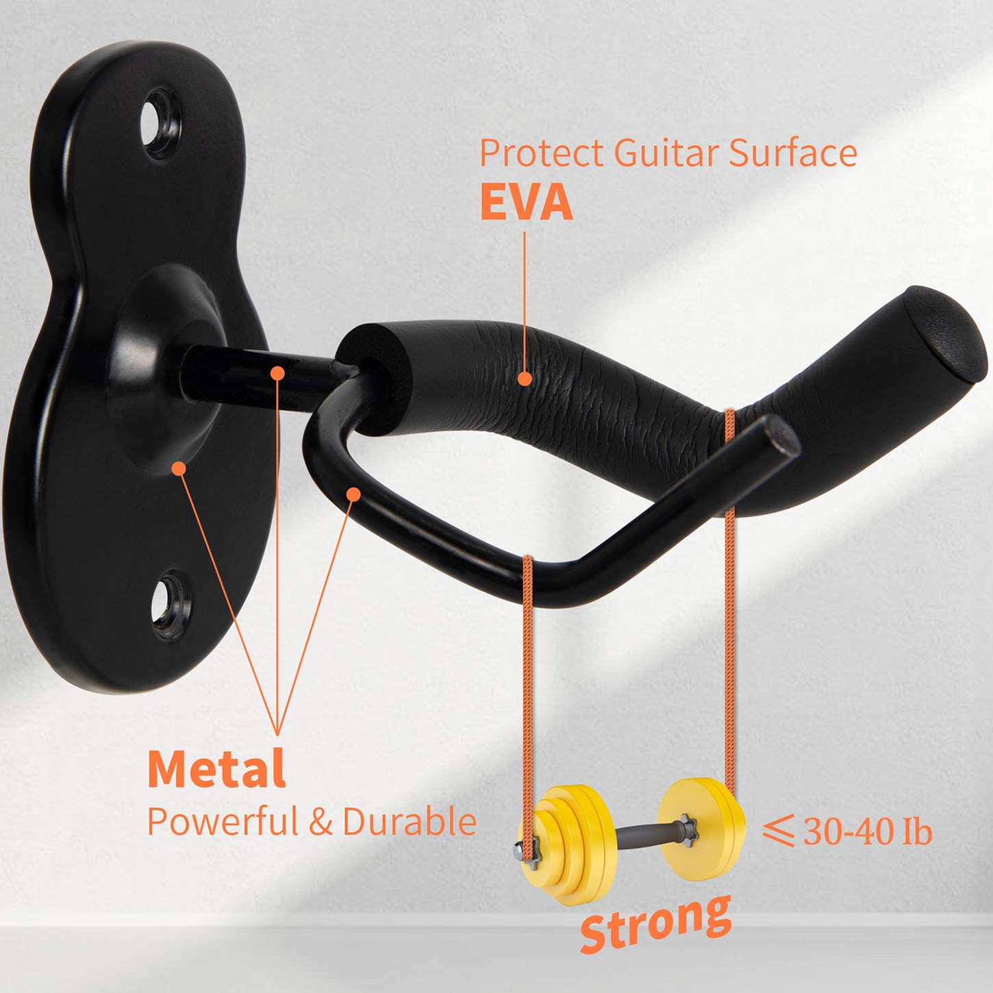 WOGOD Guitar Wall Mount Hangers, Guitar Wall Hanger 2 Pack,Guitar Hanger Wall Mount for Home and Studio