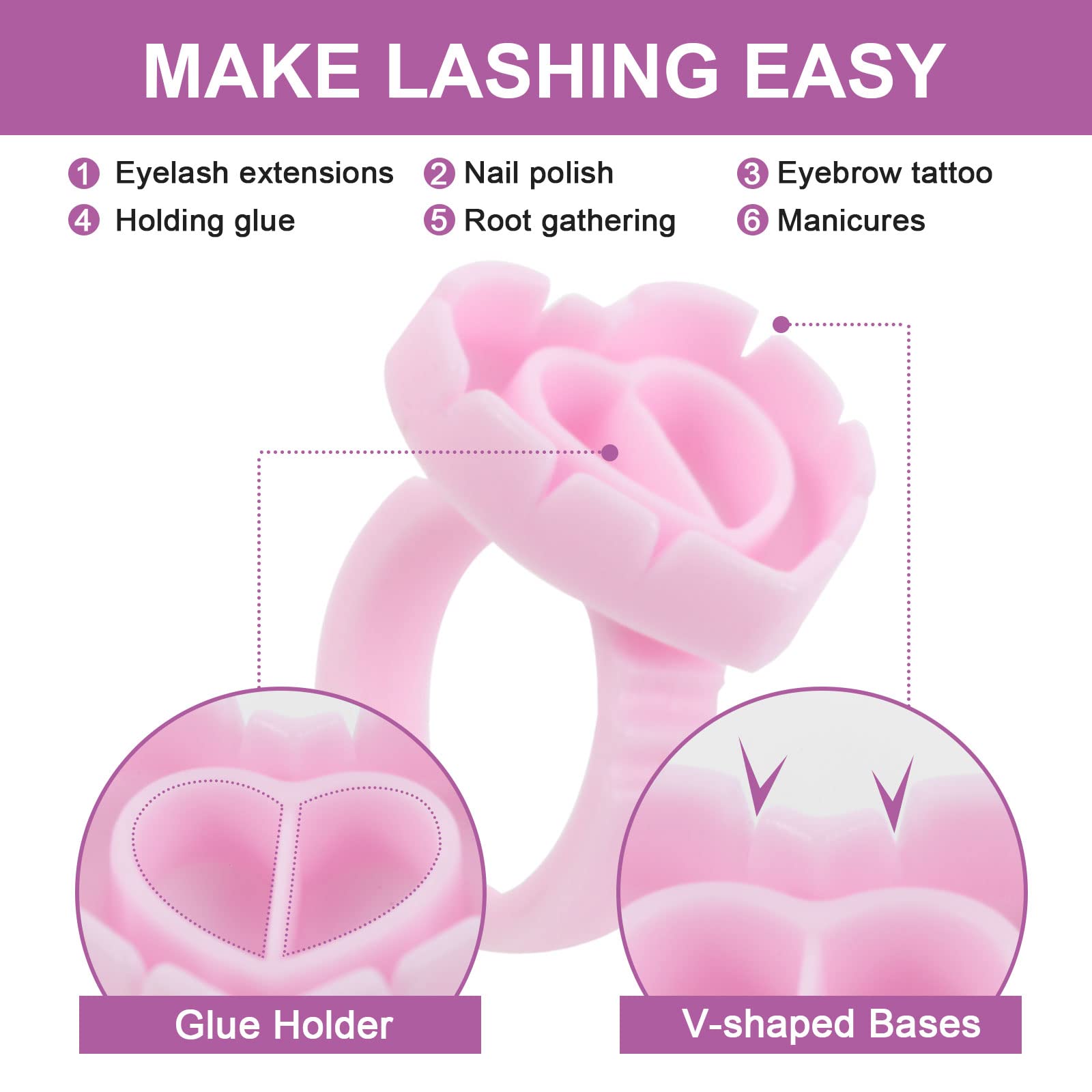 ZXMFDZ 100PCS Glue Rings Lash Rings for Glue Glue Rings for Eyelash Extensions Eyelash Glue Holder Lash Glue Rings Smart Glue Cups Pink