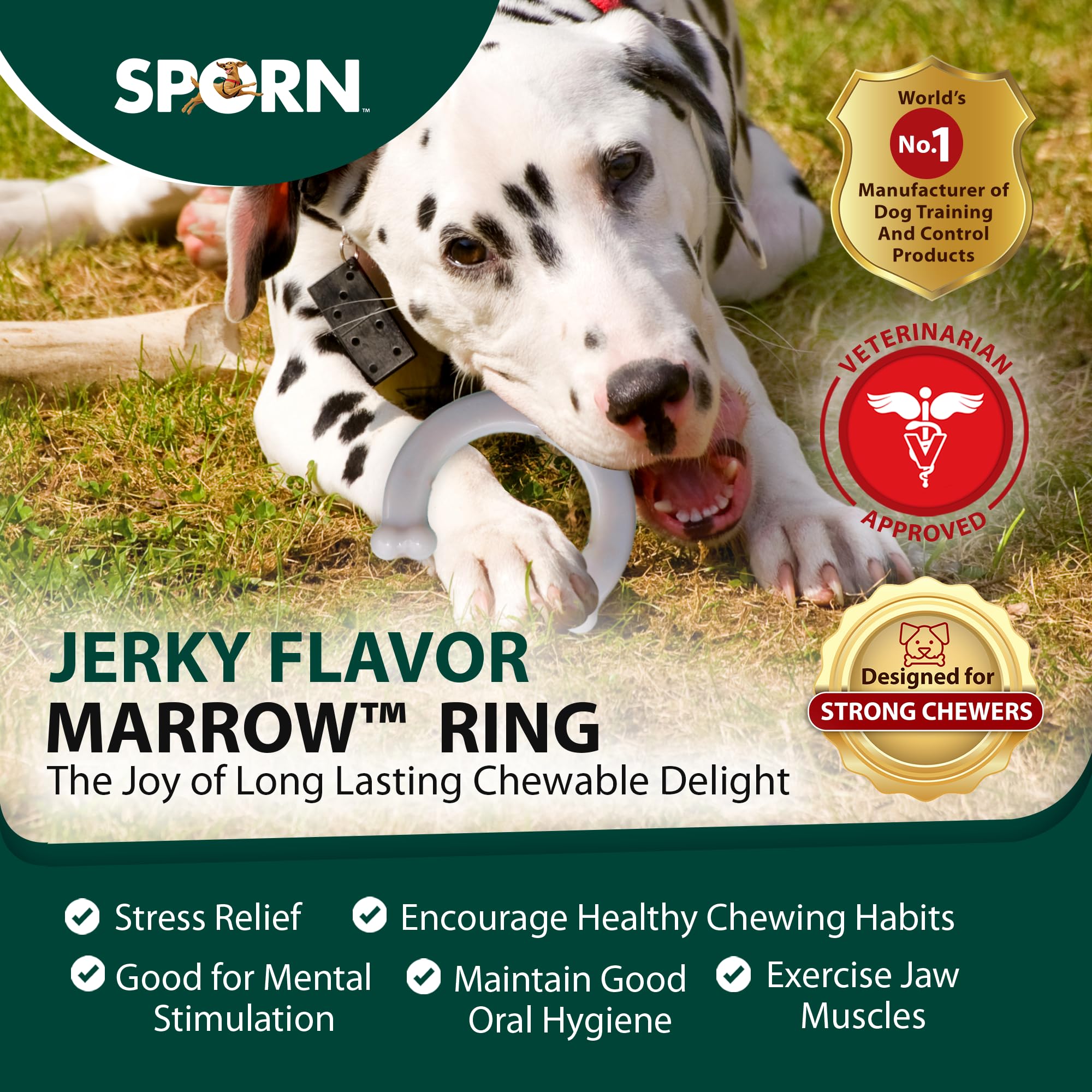 Sporn Durable Marrow Ring Dog Chew Bones for Aggressive Chewers, Jerky Flavor Dog Chew Toys for Large Chew Dogs, Gluten-Free & Non-Toxic, Medium/Large