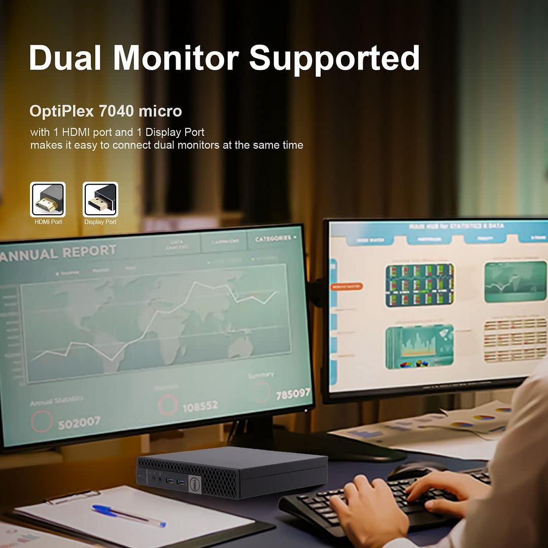 Dell Optiplex 7040 Micro Computer, Intel Core i7-6700T, 32GB RAM, Windows 10 Pro, 2 x 4K Monitor Support, Wifi 6E, Bluetooth 5.2