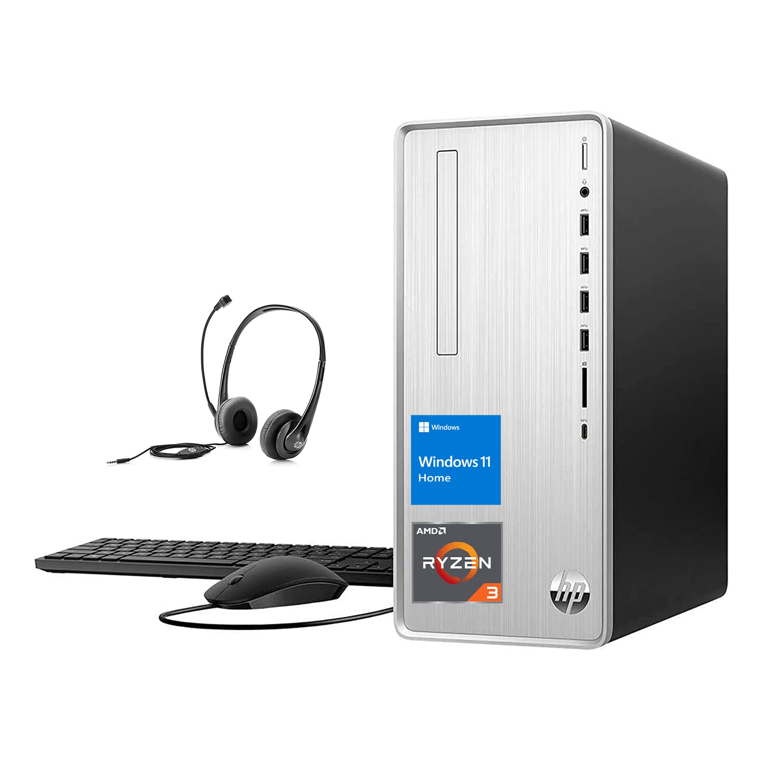 HP Newest Pavilion Desktop, AMD Ryzen 3 5300G Processor, AMD Radeon Graphics, 16GB DDR4 RAM, 512GB PCIe SSD + 1TB HDD, HDMI, VGA, USB Type-C, Wi-Fi, Headset Included, Windows 11 Home, Silver
