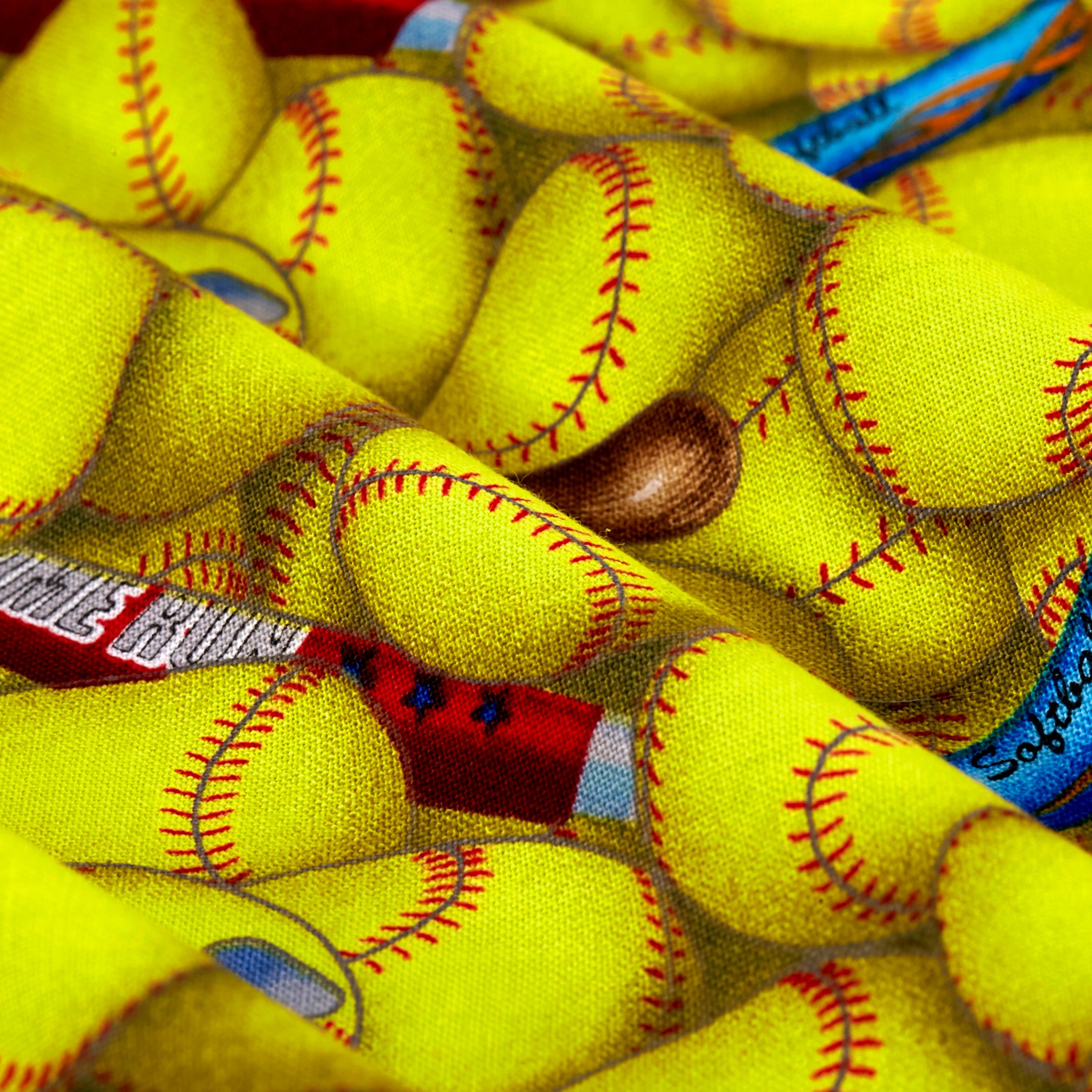 Sports Softball Yellow, Quilting Fabric by the Yard