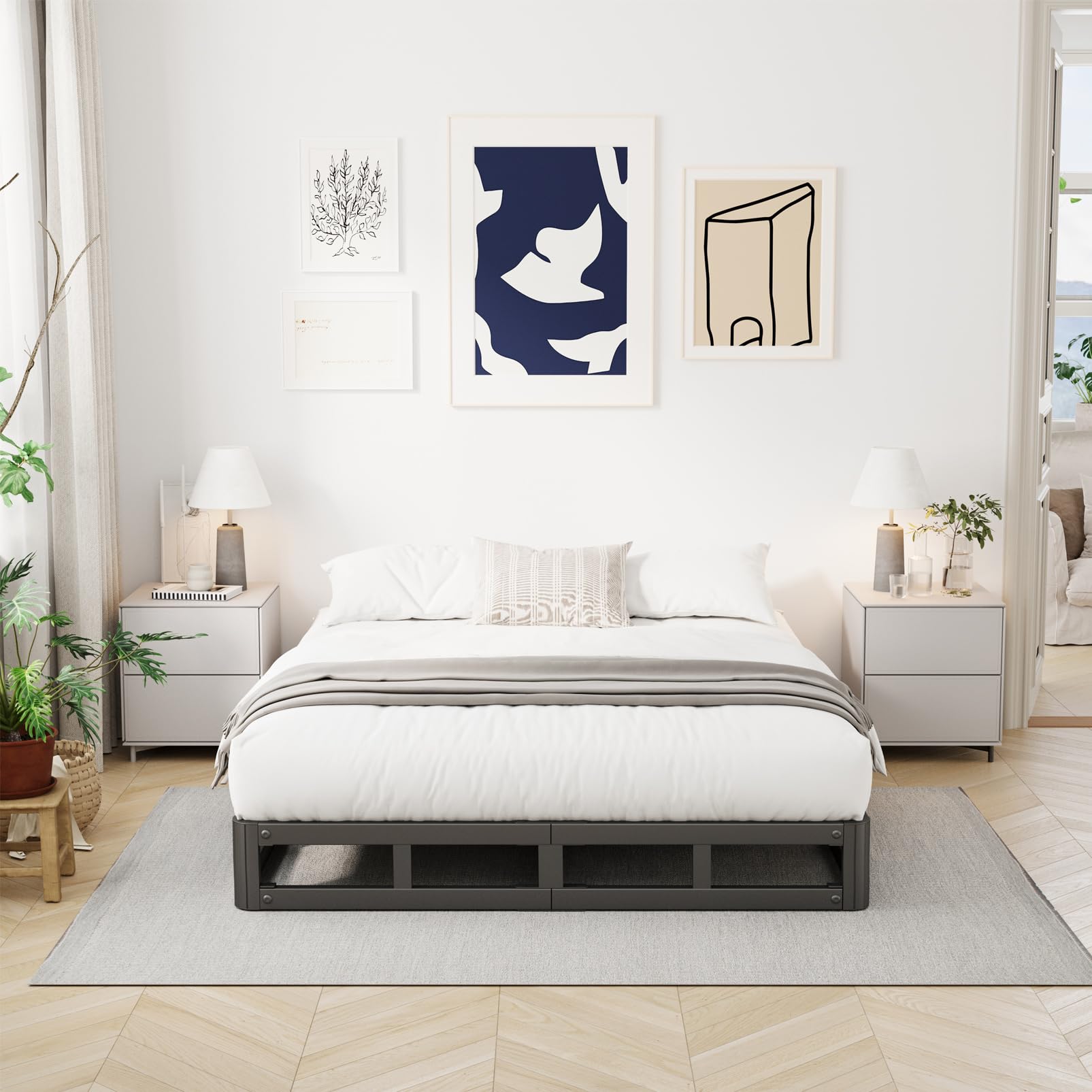 Hunlostten 5 in High Heavy Duty Full Size Bed Frame No Box Spring Needed, Low Metal Bed Frame Full, Sturdy Steel Support Mattress Foundation, Easy Assembly, Noise Free