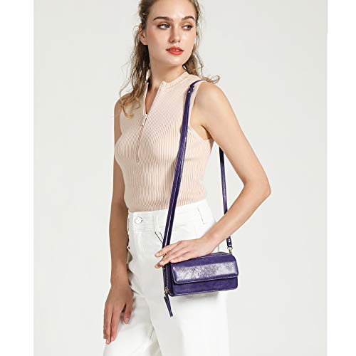 Women Crossbody Wallet RFID Blocking Cell Phone wristlet Purse with shoulder strap small cross body bag (purple)