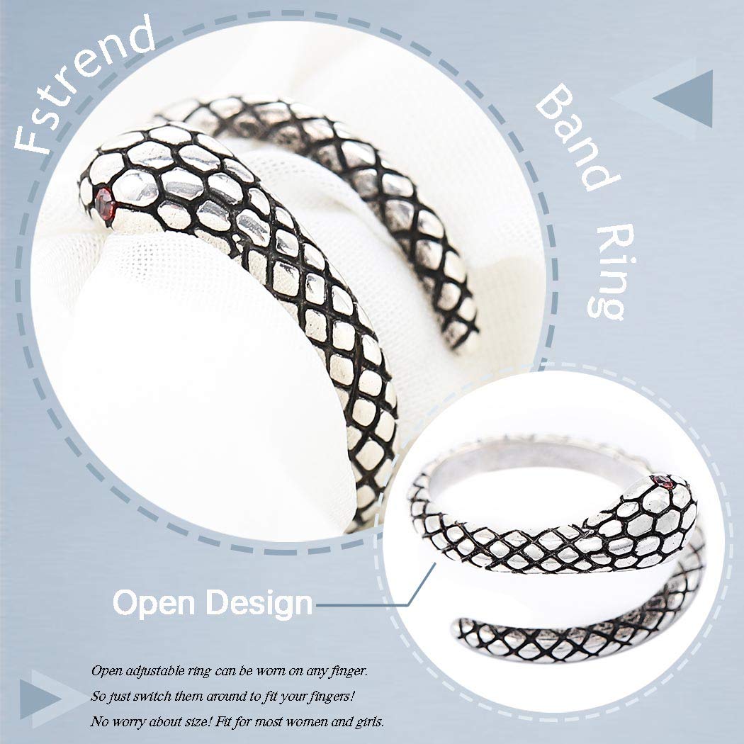 Fstrend Women's Statement Ring Silver Snake Vintage Band Ring Retro Stainless Steel Adjustable Open Rings Jewelry for Women and Girls