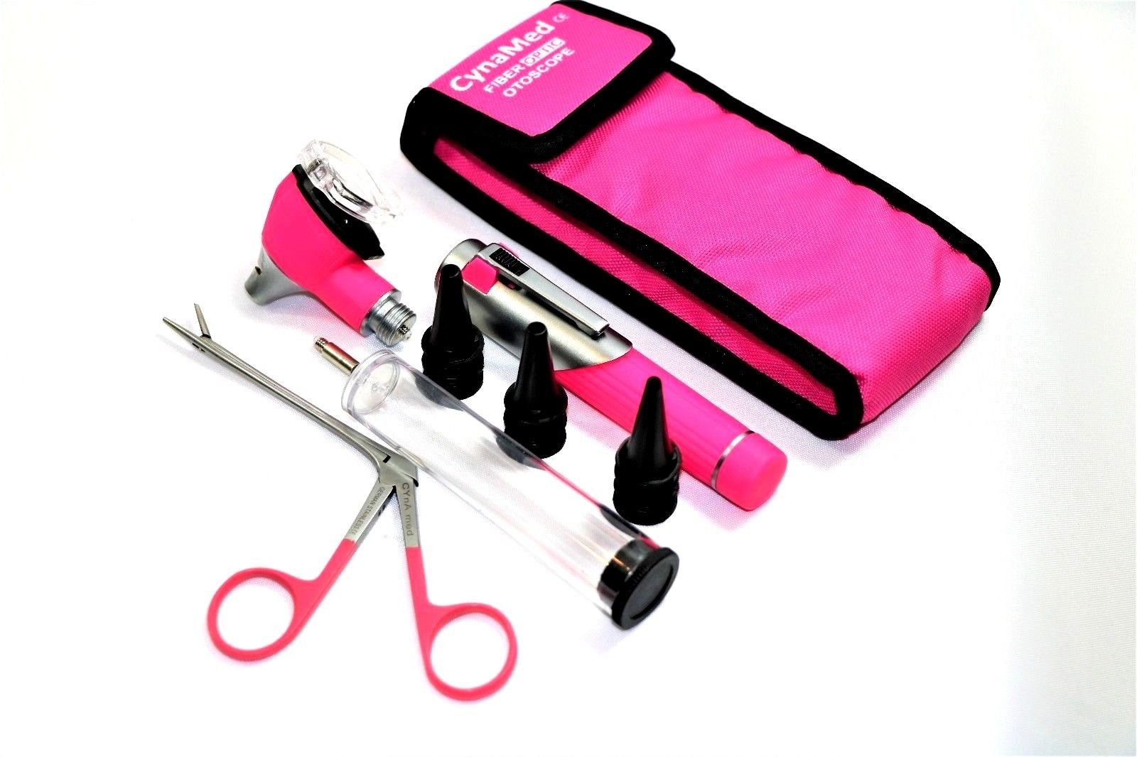 Premium Student Home Use Led Bright Light Ent Diagnostic Otoscope Pocket Size Pink Plus Alligator Ear Nose Forceps Plus 1 Extra Replacement Bulb Plus 10 Speculas Cynamed