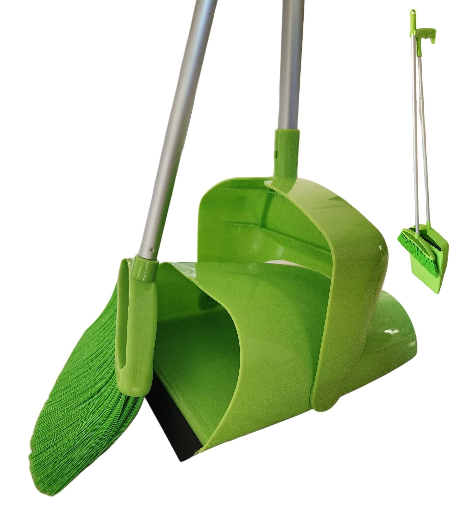 PortoTrash Broom and Dustpan Set for Home, Angled Broom and Upright Dustpan with Extendable Poles, Long Handle Broom and Dustpan Set for Kitchen, Portable Dustpan Combo for Sweeping RV