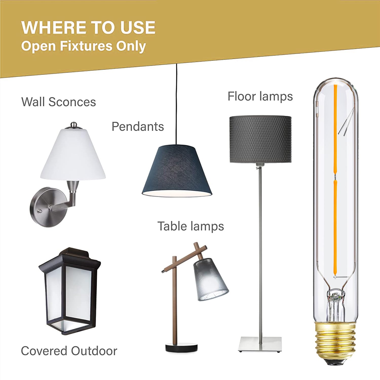 LVYE Tubular E26 LED Bulb 4W Equal 40 Watt Warm White 2700K E26 Edison AC120V 400lm Tube T9 T10 LED Light Bulb for Rustic Pendant,Chandeliers,Wall sconces 4Pack