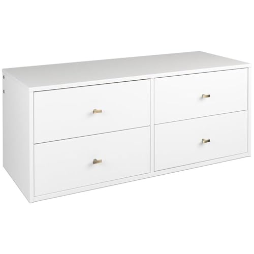 Prepac 4-Drawer Floating Dresser for Bedroom, Modern Dresser Chest of Drawers with Brushed Brass Knobs 16" D x 42.25" W x 17.25" H, White, WDBW-1412-1