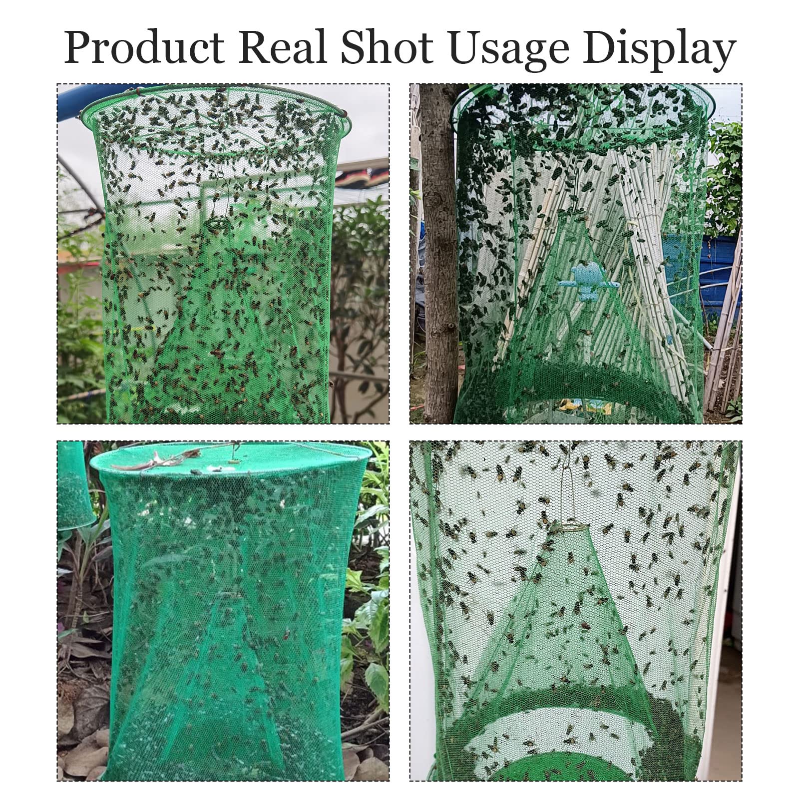 Ranch Fly Trap with Bait Tray, Reusable Fly Traps Fly Catcher Cage for Indoor or Outdoor Family Farms, Park, Restaurants (8 Pack) 01
