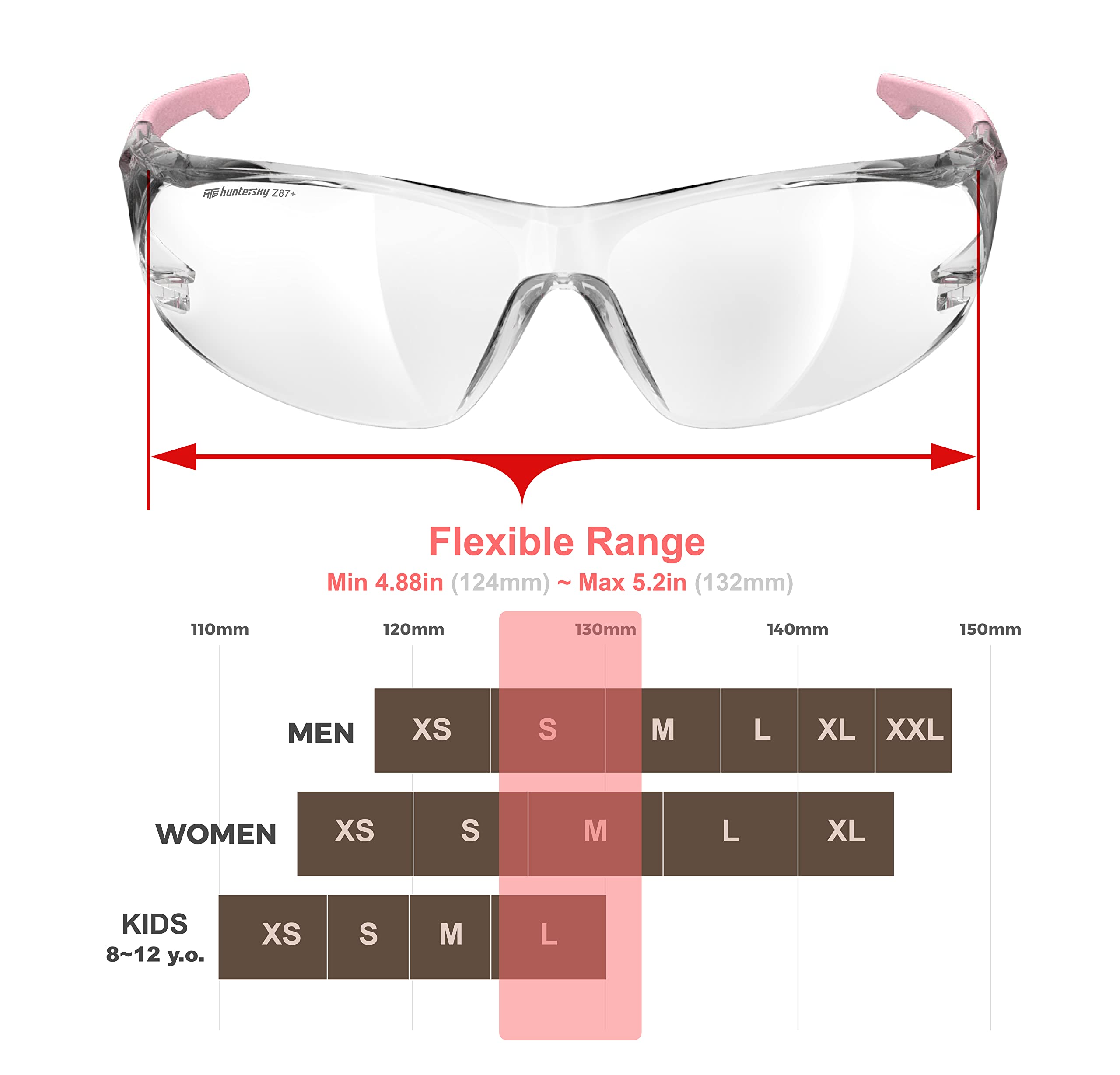 HUNTERSKY HTS S239 Protective Clear pink Small Safety Glasses women youth protecting eyes from wind dust proof night bike riding cycling running