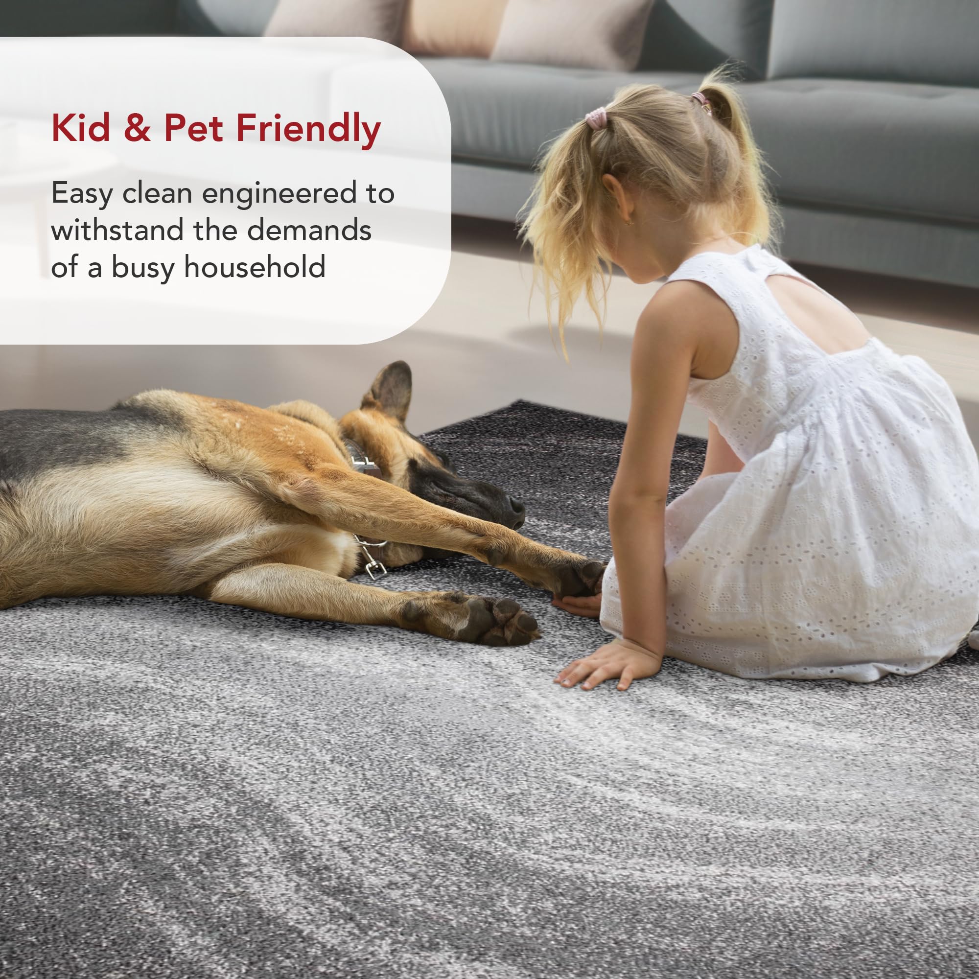 nuLOOM 2' x 3' Performance Indoor Area Rug, Non-Shed, Power Loomed High-Traffic Area Rug for Living Room, Bedroom, Home, Julene Charcoal