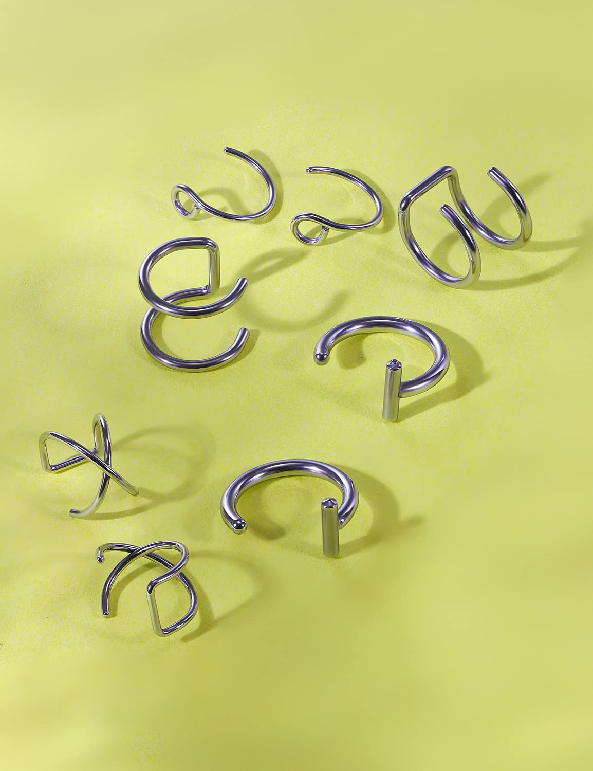 Ftovosyo Fake Lip Rings T Shaped Stainless Steel Gothic Clip on Non Piercing Nose Ring Double Cartilage Helix Earrings Ear Cuff for Women Men
