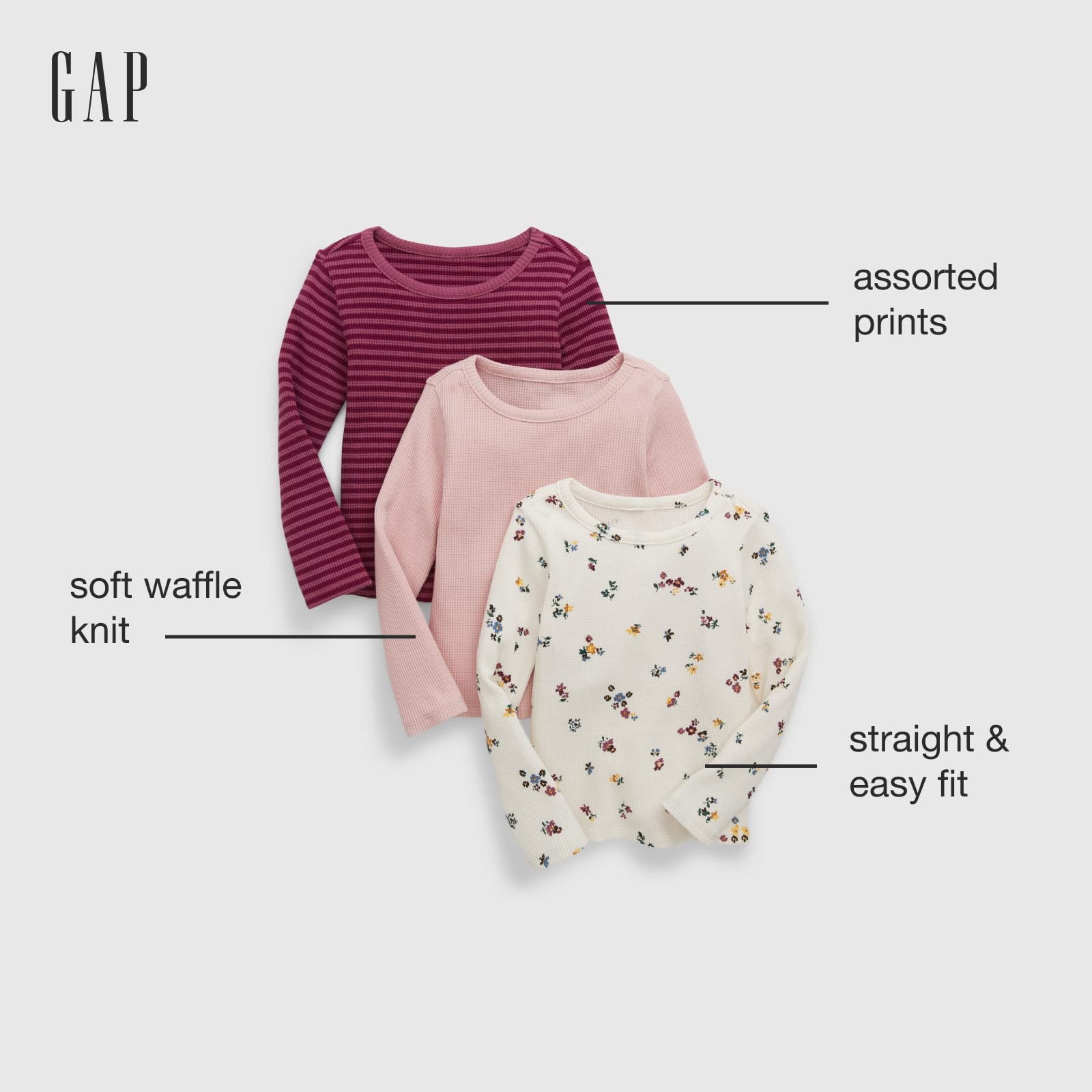 GAP Baby Girls Long Sleeve Waffle Crewneck Tee T Shirt, June Bug 19-5414 TCX, 3T US