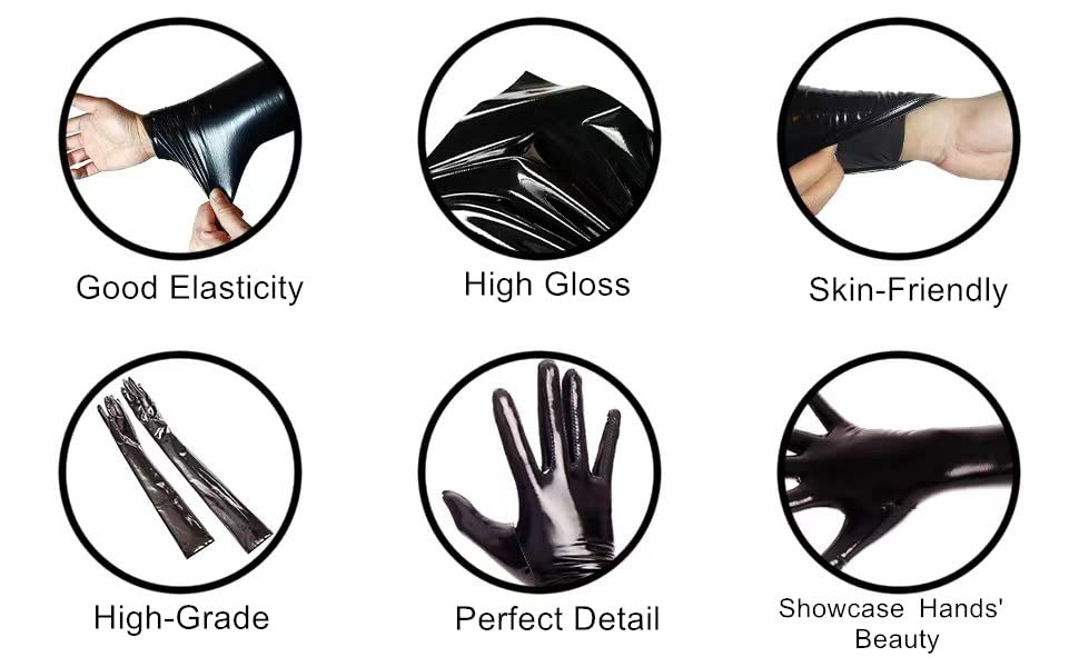 Ftshist Wet Look Gloves Black Shiny Arm Gloves Latex Leather Long Gloves for Women (Black, 28'' M)