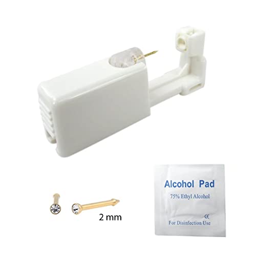 Jamal Ear Rings Studs with Piercing Gun Disposable Sterile Body Ear Nose Piercing Kit Tool with Stud Safety Portable Ear Piercing Kit 1 unit (Nose Gold White)