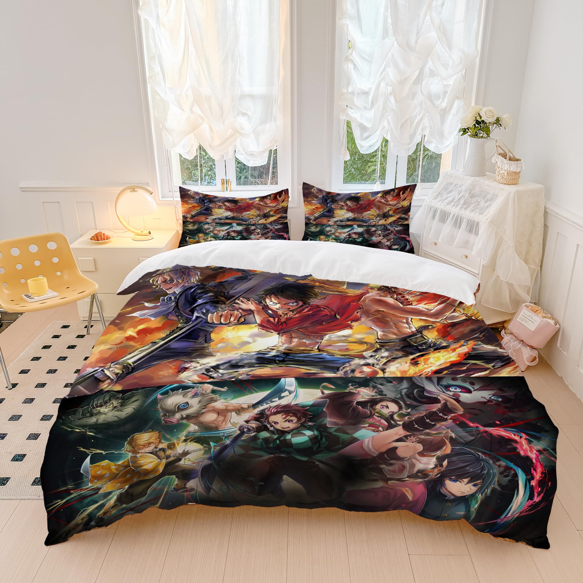 KNBNFD Anime Character Collection Duvet Cover Bedding Set,3D Cartoon Soft Comfortable Quilt Cover Twin Full Queen King Size with Pillowcase (Color 10, Full)