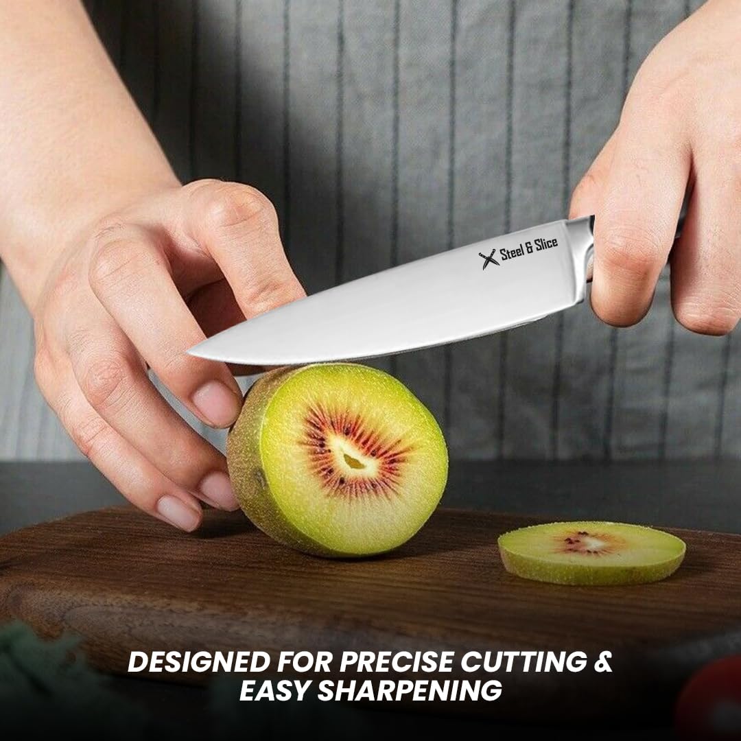 Knife Set, 19-Piece German Stainless Steel Kitchen Knife Set, Premium Knife Block Set with Knife Sharpener, Dishwasher Safe Knife Set with Block for Kitchen - 1 Year Refund Warranty