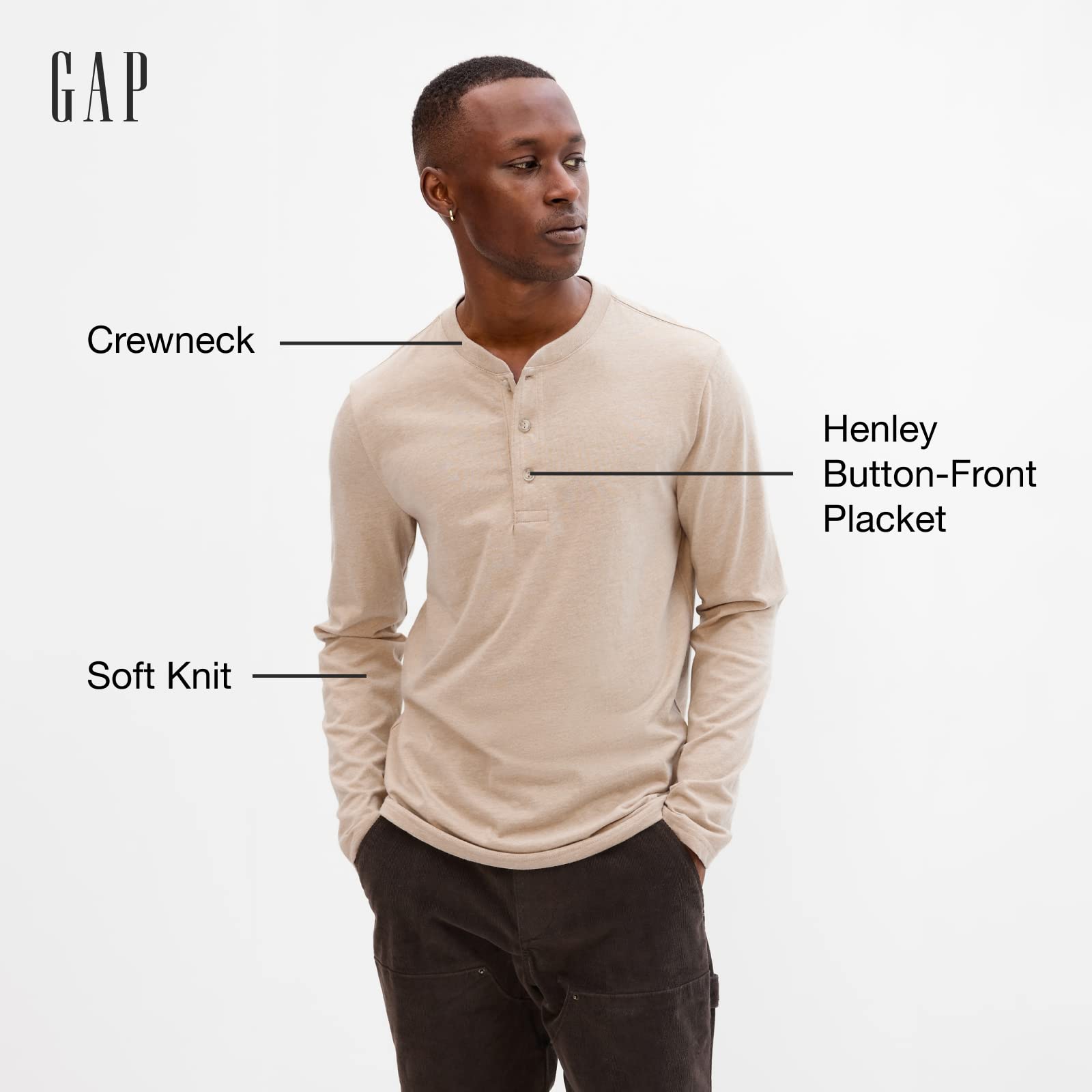 GAP Mens Long Sleeve Soft Henley Shirt, New Off White, Medium US