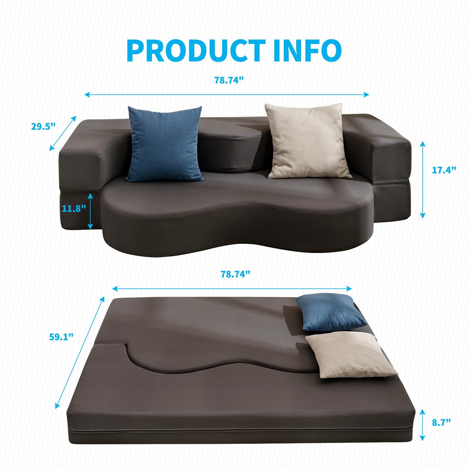 Mjkone Queen Size Stylish Sofa Bed, Upholstered Convertible Sofa Bed, Memory Foam with 2 Pillows, Fold Out Futon Sleeper Chair Couch for Living Room Guest Room, Washable Cover,Dark Gray