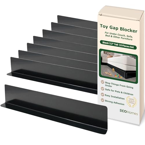 ECOHomes Under Couch Toy Blocker (Black, 8 Pcs, 16” Length x 3.2” Tall) - Couch Guards for Under Couch Prevent Toys from Going Under Furniture | Under Sofa Blocker and Under Bed Blocker for Cats