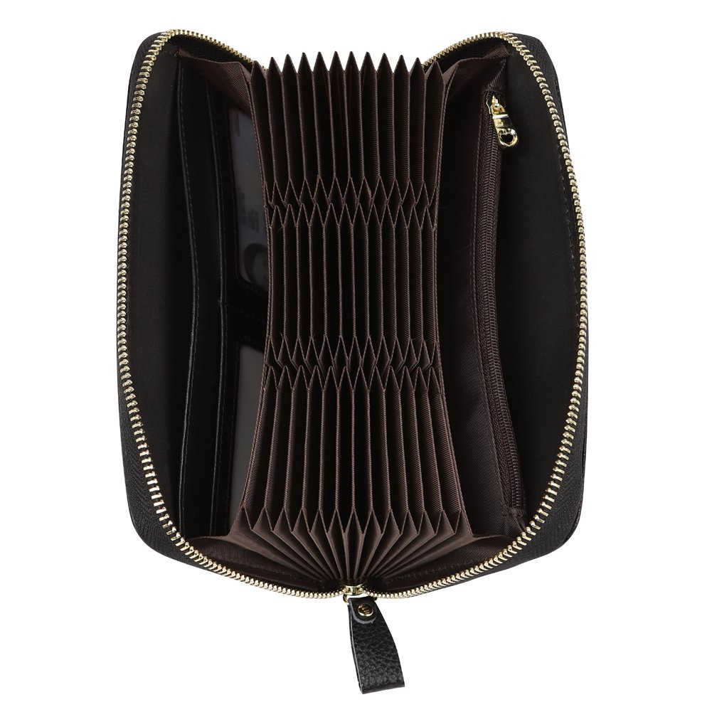 Women's RFID Blocking 36 Slots Card Holder Long Big Leather Zipper Wristlet Clutch Wallet, Black