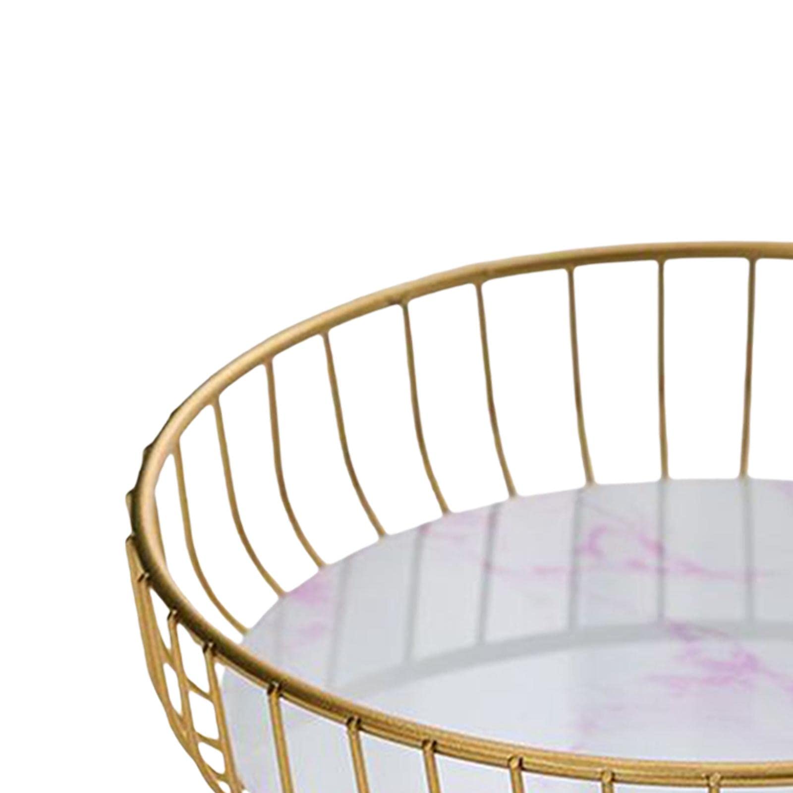 Gralara Metal Wire Fruit Basket, Fruit Holder, Modern Stylish Round Container, Sturdy Fruit Bowl for Kitchen Counter, Outdoor Parties, Living Room, White Pink