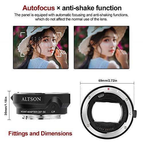 EF/EF-S Lens to Sony E Mount T Smart Adapter, Auto Focus Lens Adapter Ring for Canon EF/EF-S Lens to Sony E Mount Camera (CEF-SE)