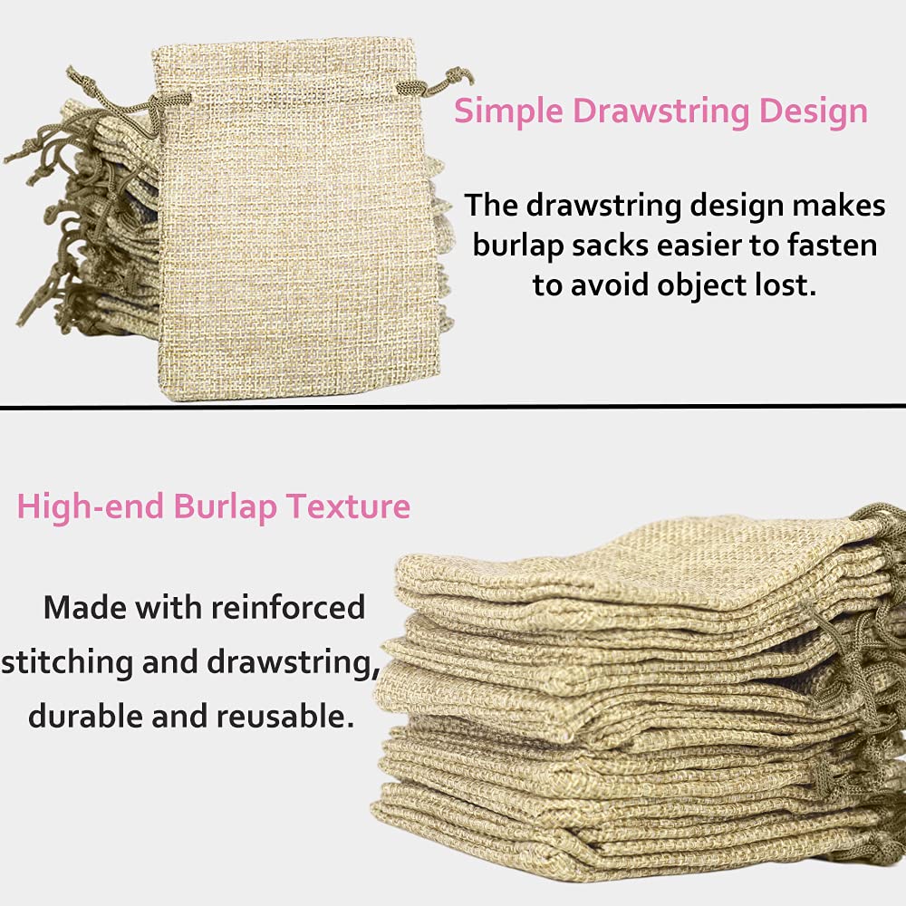 LYSXP 50PCS Burlap Bags with Drawstring,3x4 Inch Cream color Drawstring Gift Bag Jewelry Pouches for Wedding Party Favors, DIY Craft