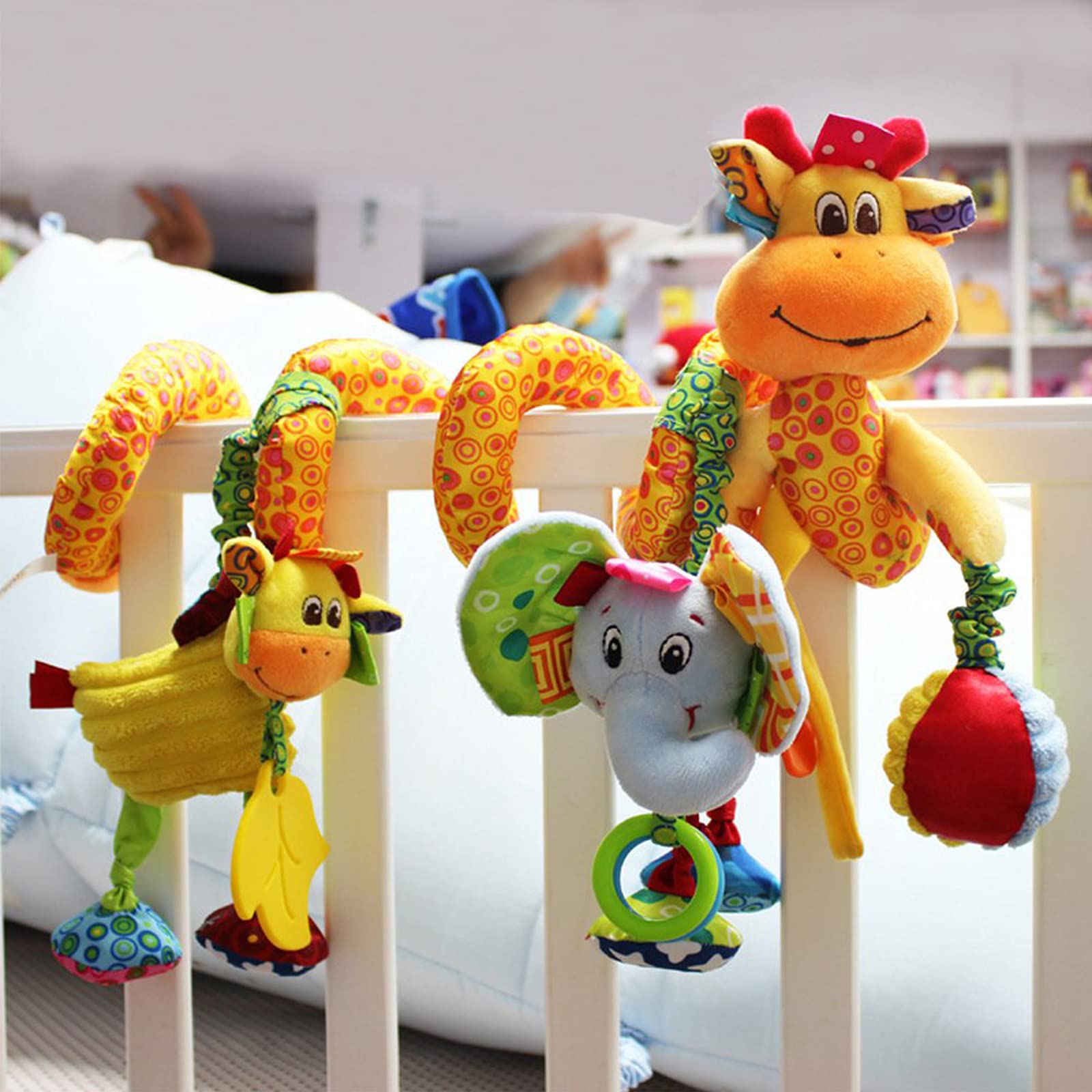 VX-star Baby Pram Crib Ornament Hangings Yellow Cute Little Deer Shape Design Spiral Plush Toys Stroller and Travel Activity Toy