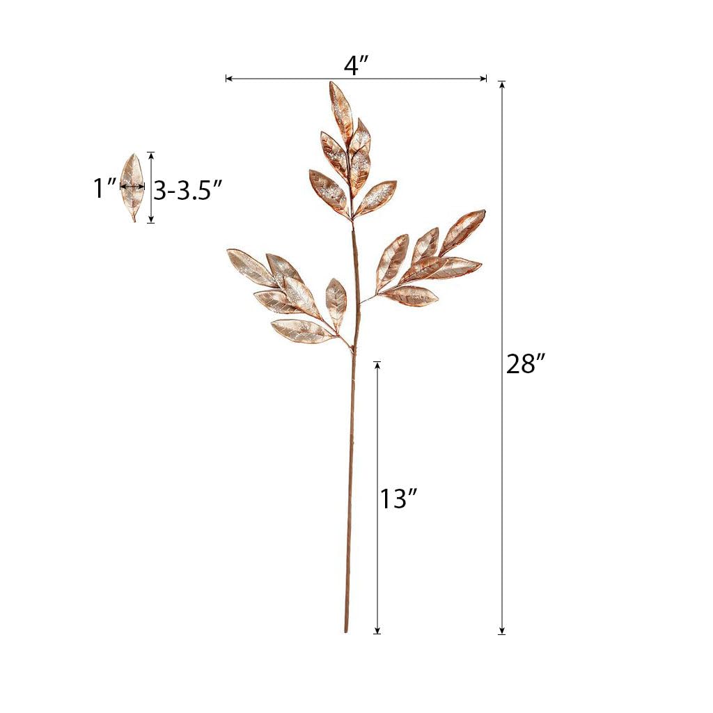 Efavormart 2 Pack | 28" Rose Gold Artificial Glittered Bay Leaf Display Filler Floral Decoration for Wedding Bouquets