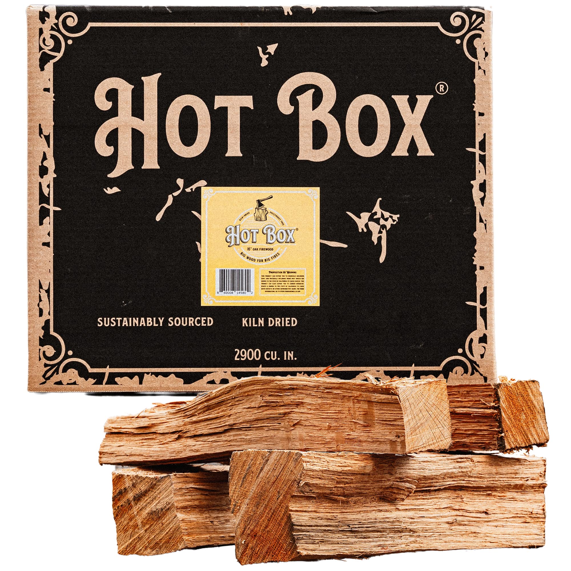 HOT BOX Kiln-Dried Oak Cooking Wood - 8 Inch Cut Logs For Portable Wood-Fired Pizza Ovens and Smokers, 1 Box (1300 Cubic Inches)