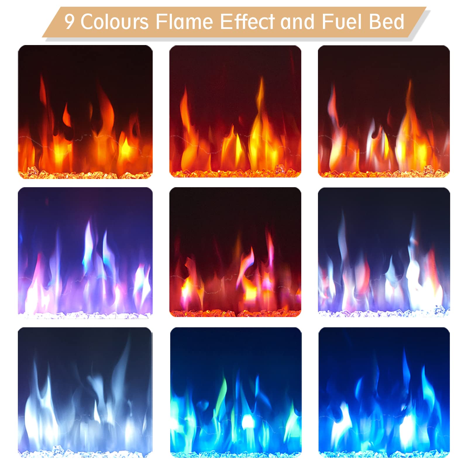 Efiretric® Arthur 50" W 3 in 1 Electric Fireplace (EF458), Freestanding, Wall Mounted, Recessed, 9 Colors Flame Effect, TV Media Wall, Heater 750W/1500W, Remote Control