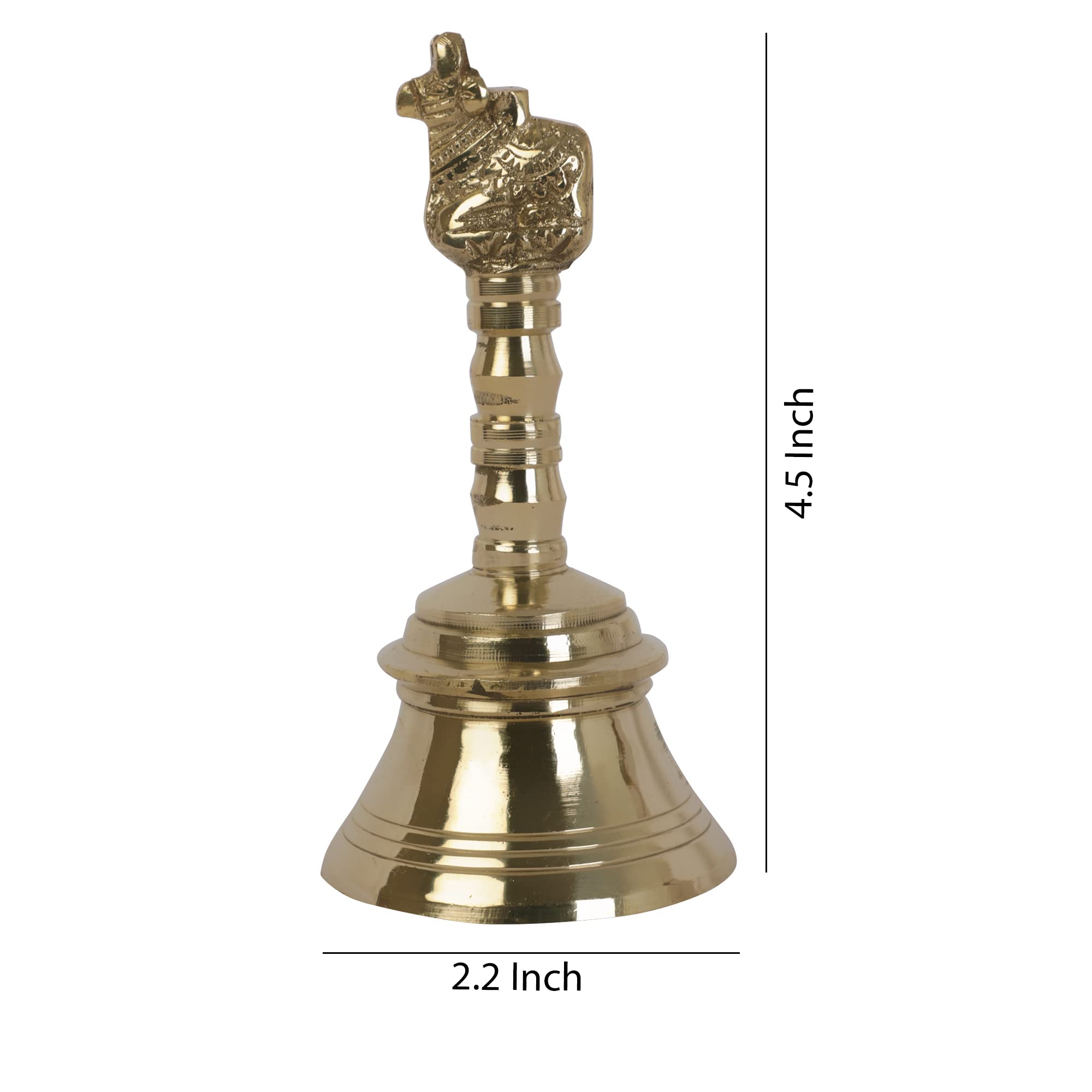 Wonderlist Handicrafts Brass Pooja Bell with Gods Sitting On Top (Nandi), 5 INCH, SE-45T