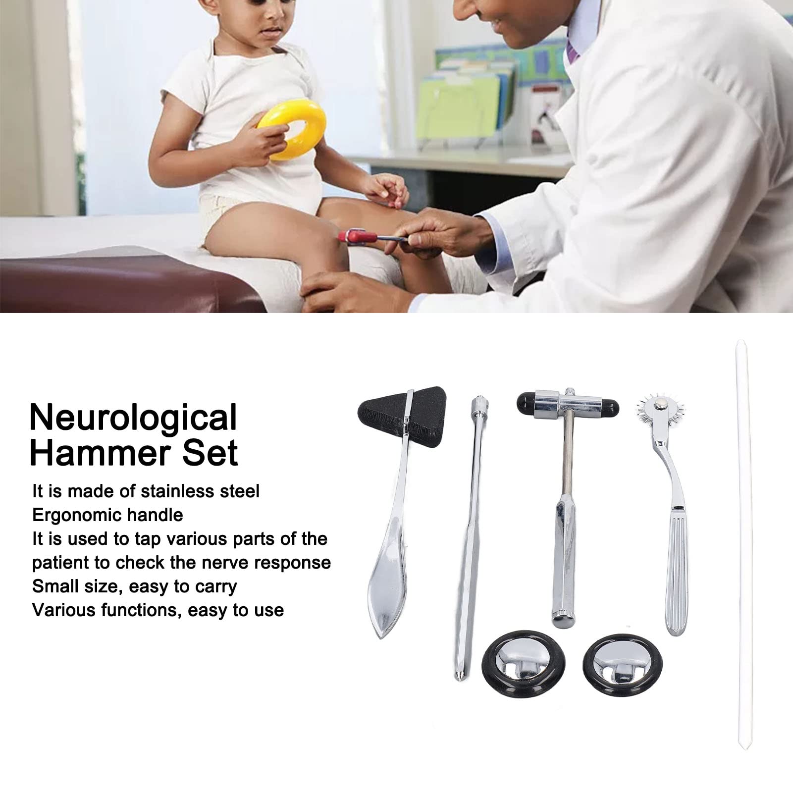Hammer Set, Neurological Hammer Ergonomic Handle Easy to Use 5PCS for Nervous System Exam for Doctor
