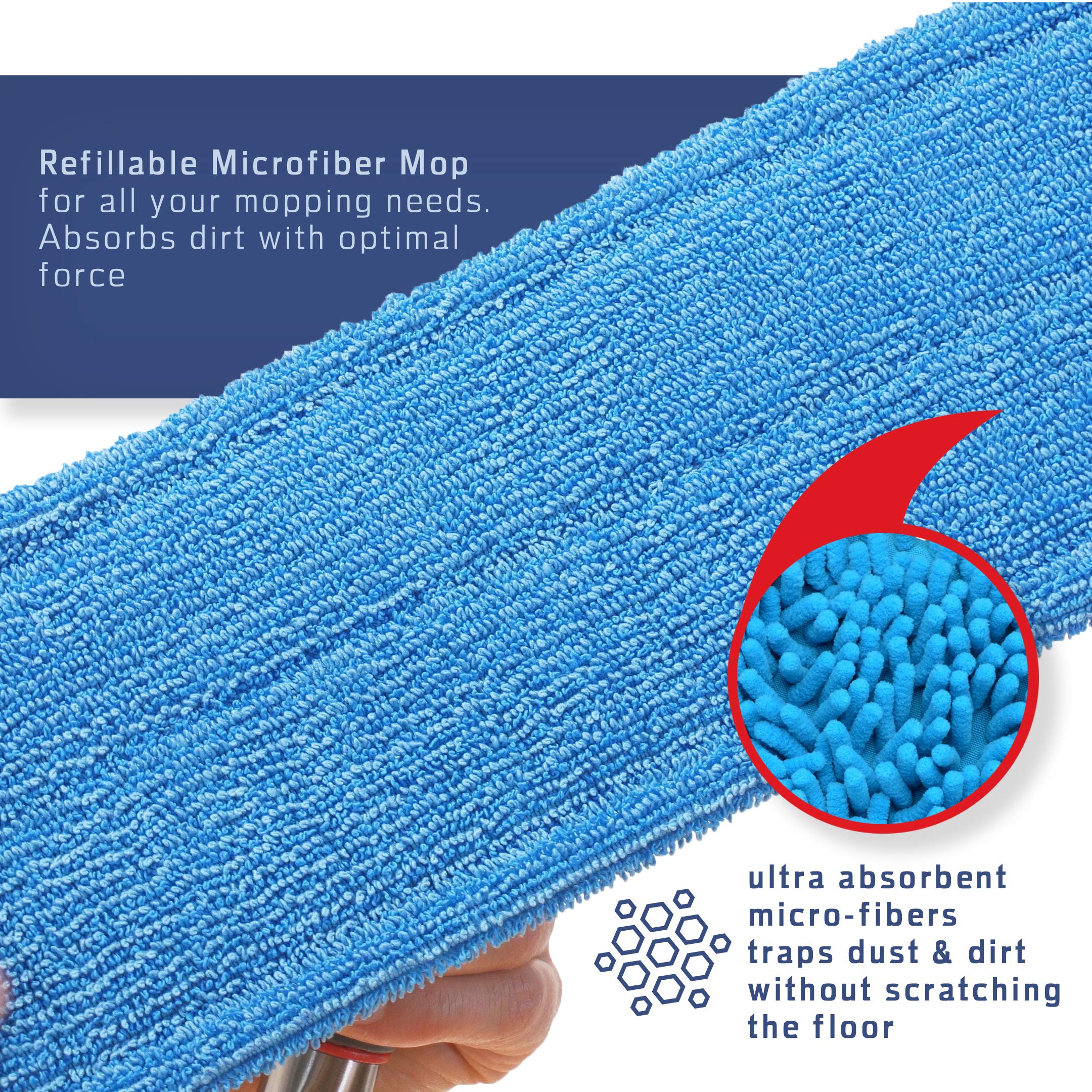 FAYINA Floor Mop Microfiber Cleaning System - Washable Scrubbing and Reusable Microfiber for Hardwood, Laminate and Tile, Dust Mop, Soft Refills for Wood, Walls, Vinyl, Kitchen